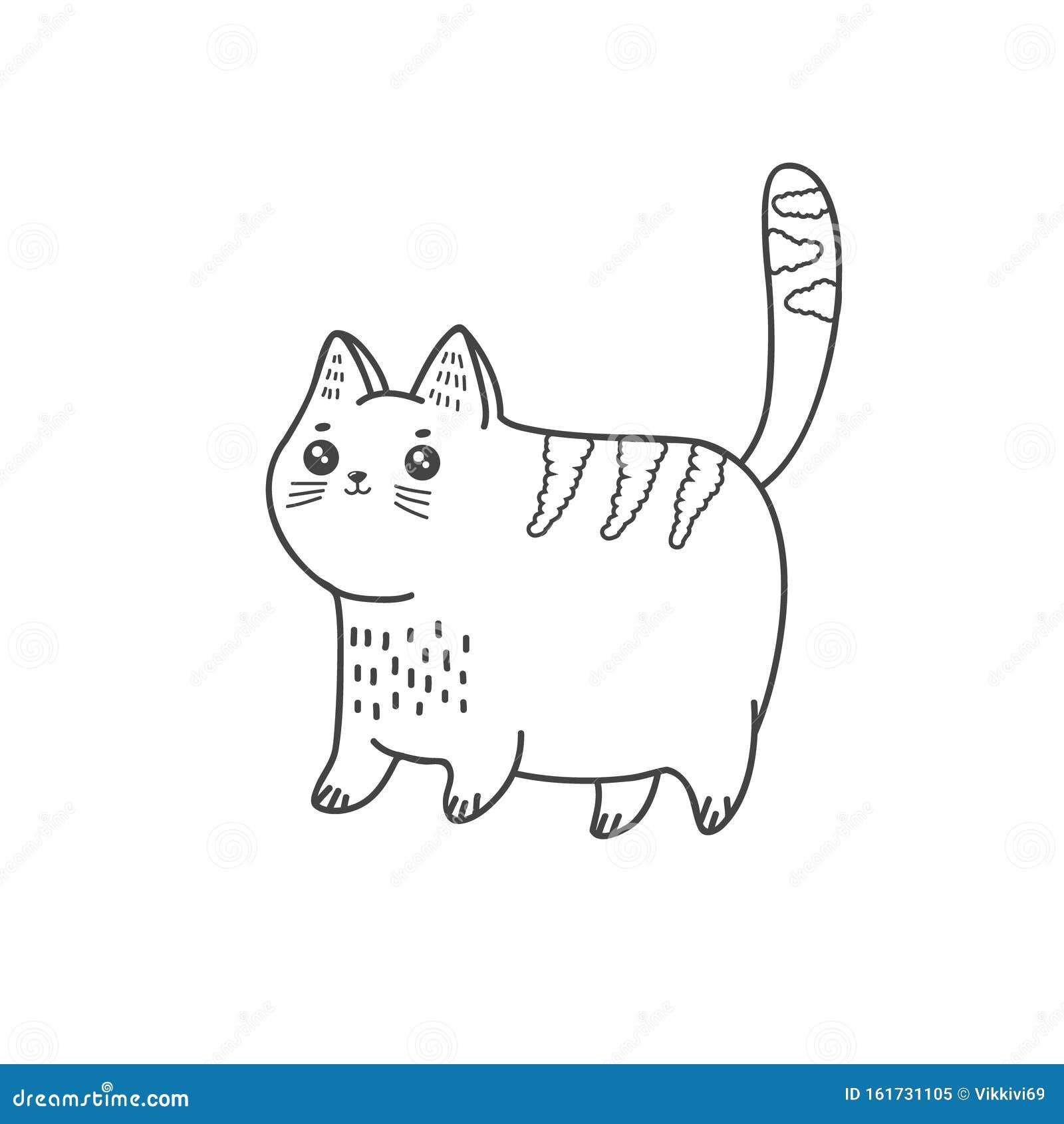 Cute Cat. Vector Linear Freehand Illustration in Doodle Style Stock ...