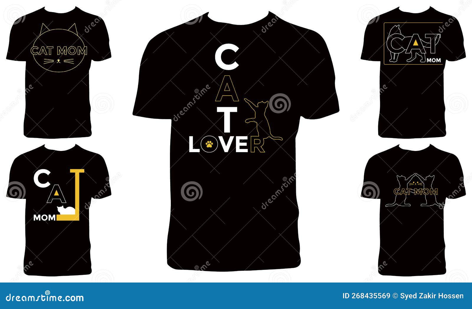 Cute Cat Vector T Shirt Design Bundle Stock Vector - Illustration of ...