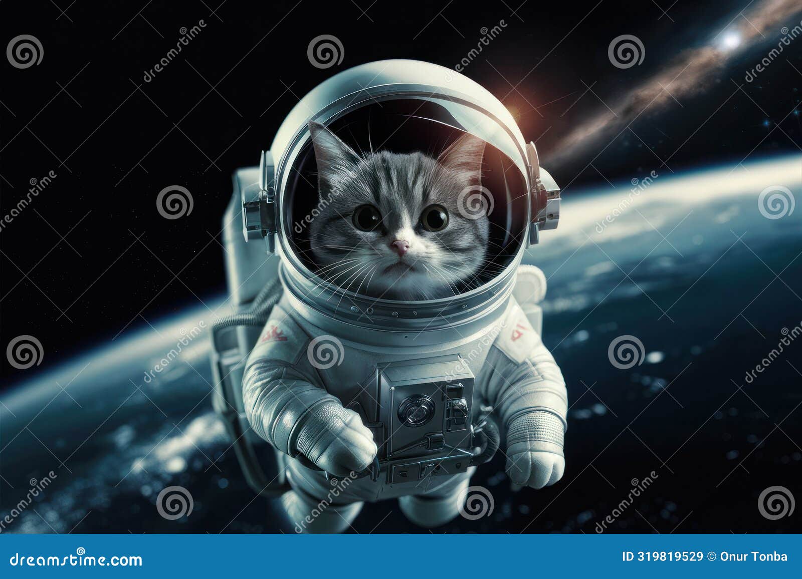 Cute Cat Wanders in Space in Astronaut Suit. Illustration of Cat Flying ...