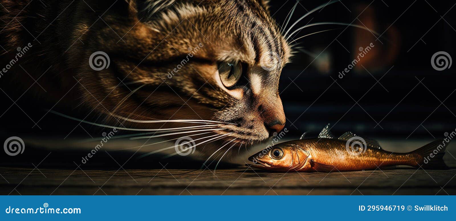 Cute Cat Watching the Fish. Funny Kitten Sniffing the Fish. Generated ...