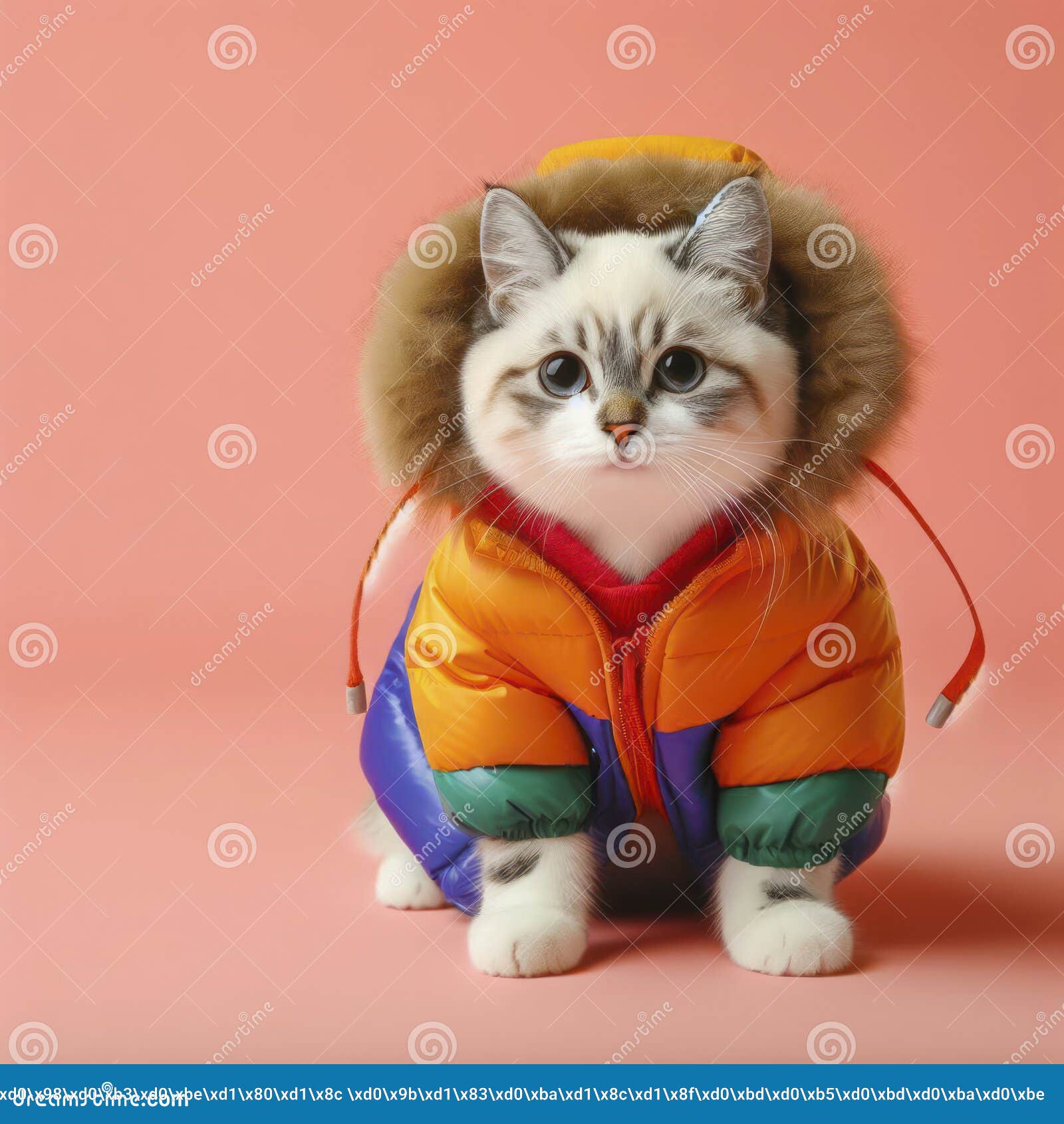 Cute Cat Wearing Bright Puffer Down Jacket. Ai Generative Stock Photo ...