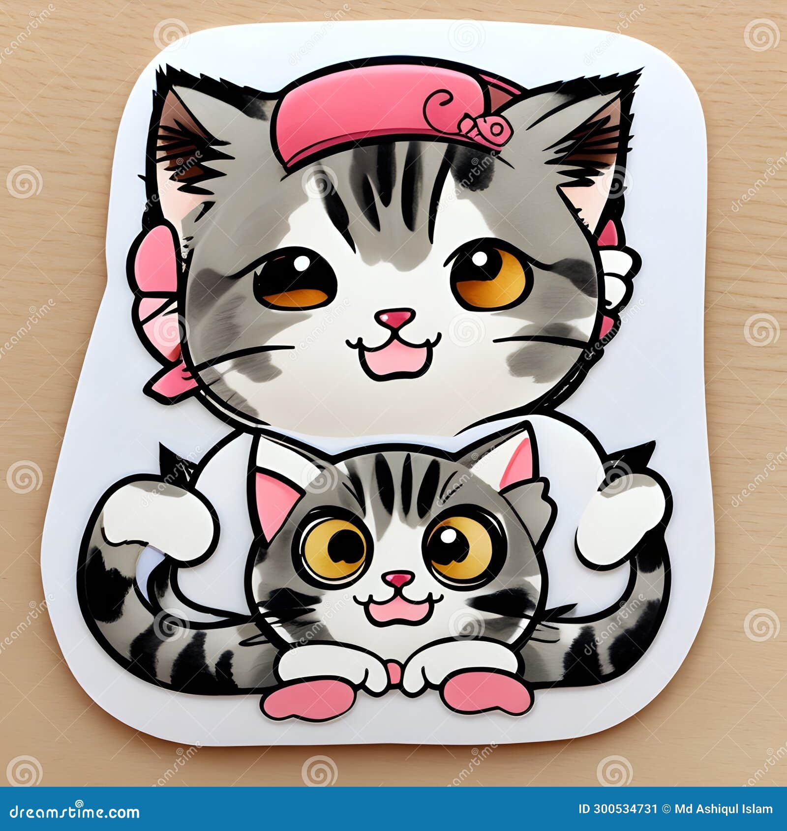 Cute Cat and Cat on a White Plate. Vector Illustration Stock ...