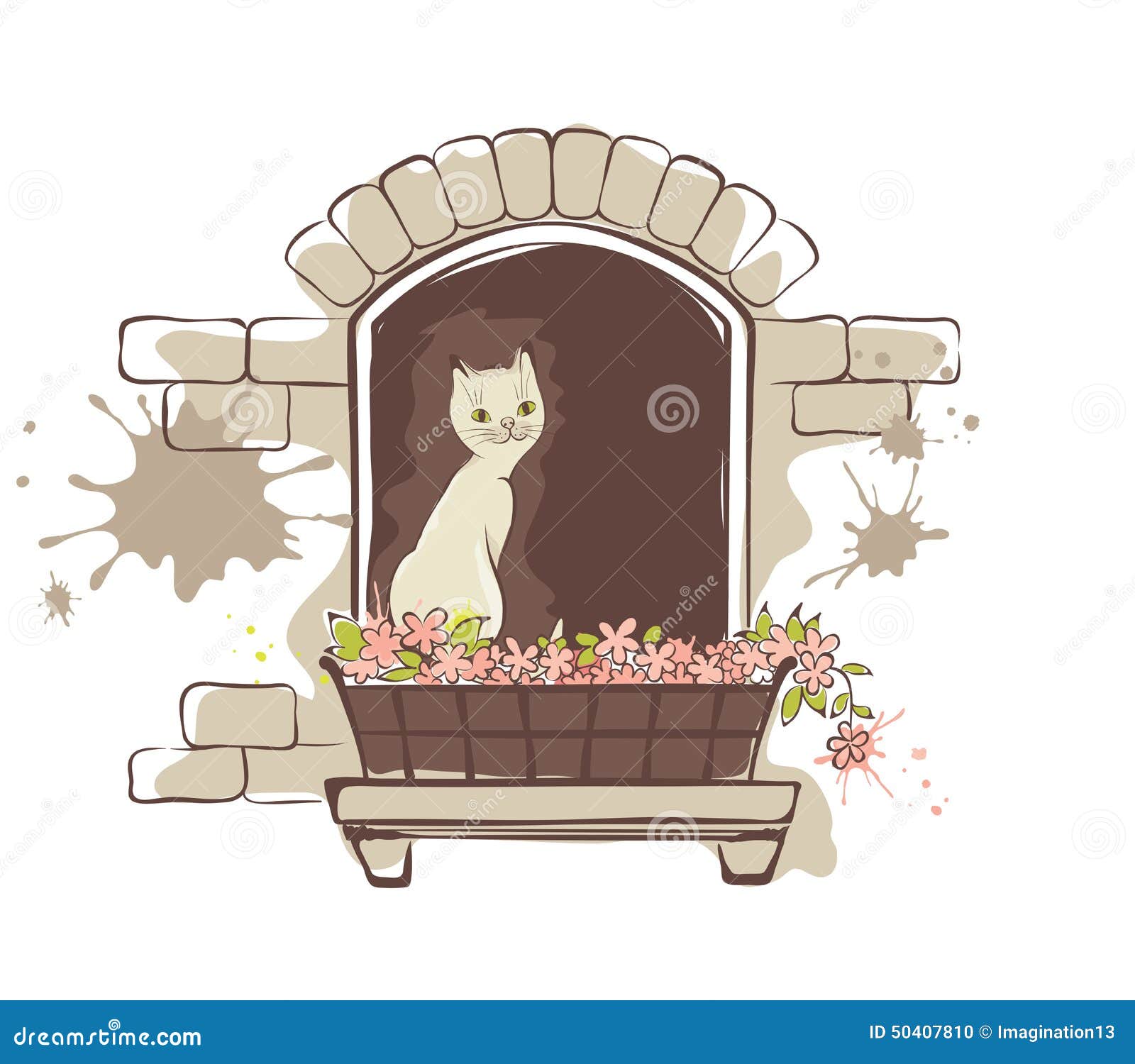 Cute cat in the window stock vector. Illustration of cityscape - 50407810