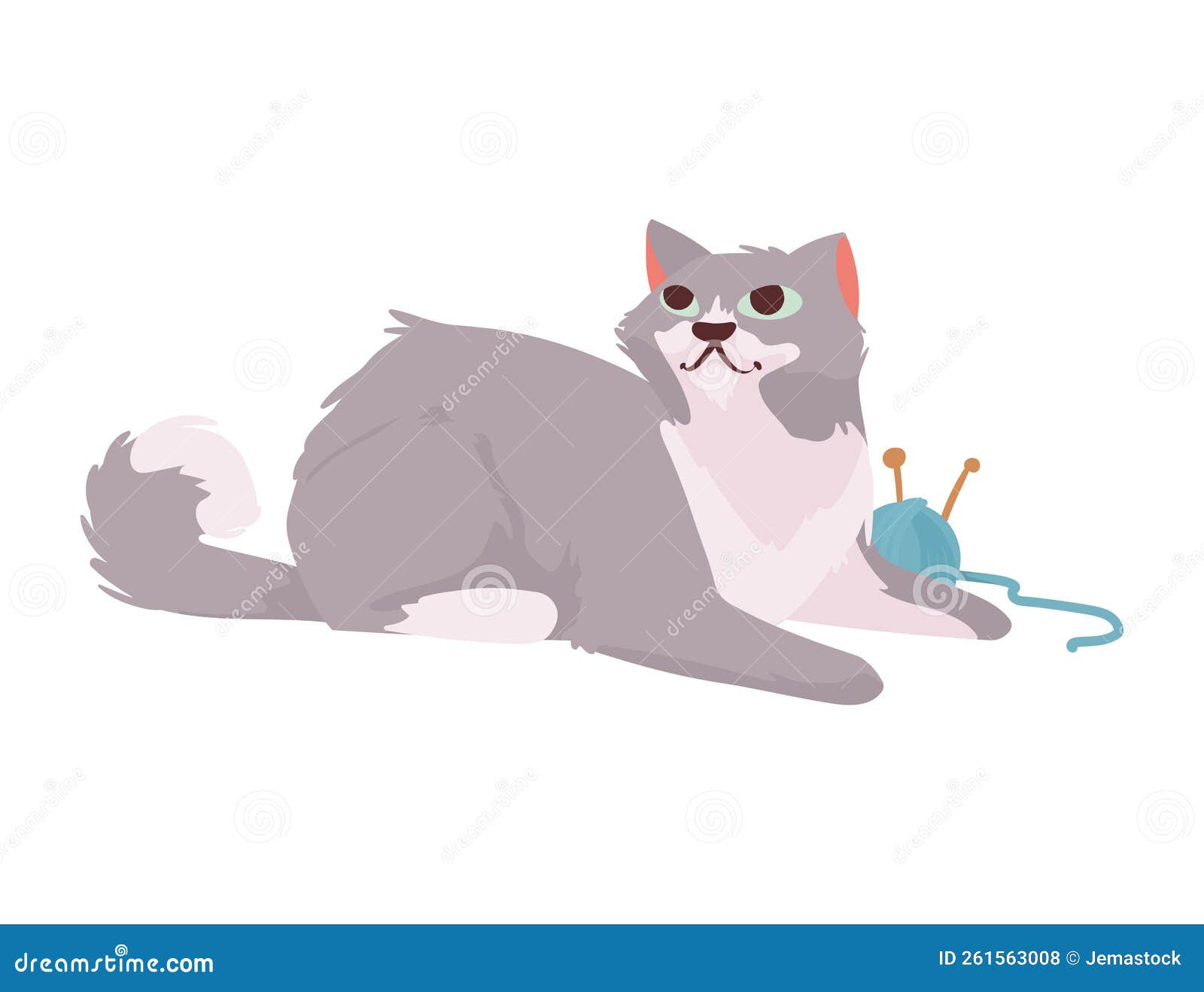 Cute cat with wool ball stock vector. Illustration of cartoon - 261563008