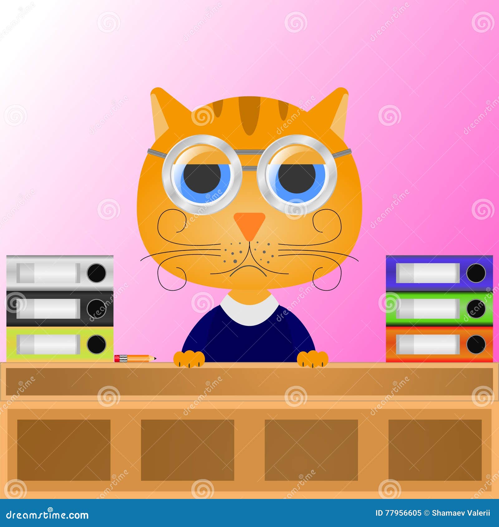 Cute cat at work stock vector. Illustration of anthropomorphic - 77956605