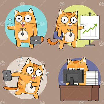 Cute cat at work stock vector. Illustration of case, hard - 66418852