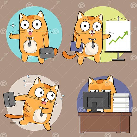 Cute cat at work stock vector. Illustration of case, hard - 66418852