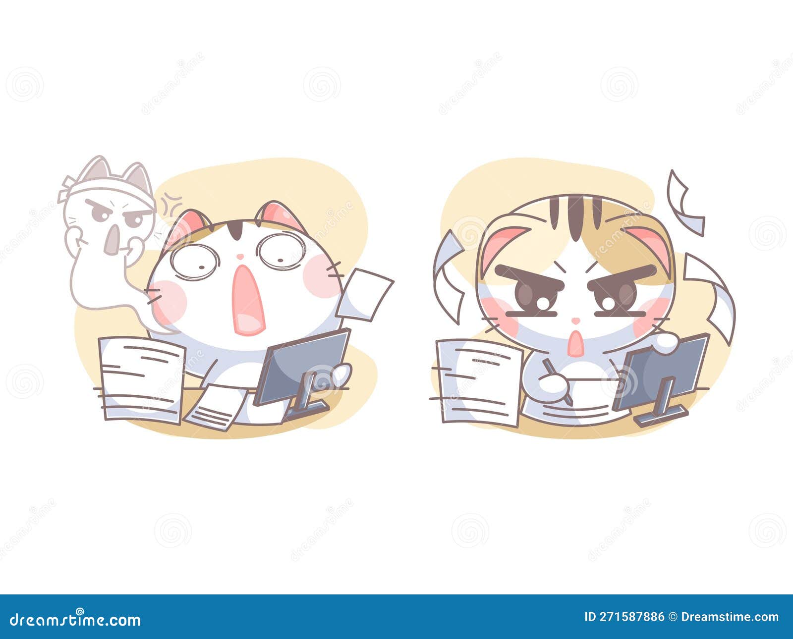 Cute cat working in busy stock vector. Illustration of person - 271587886