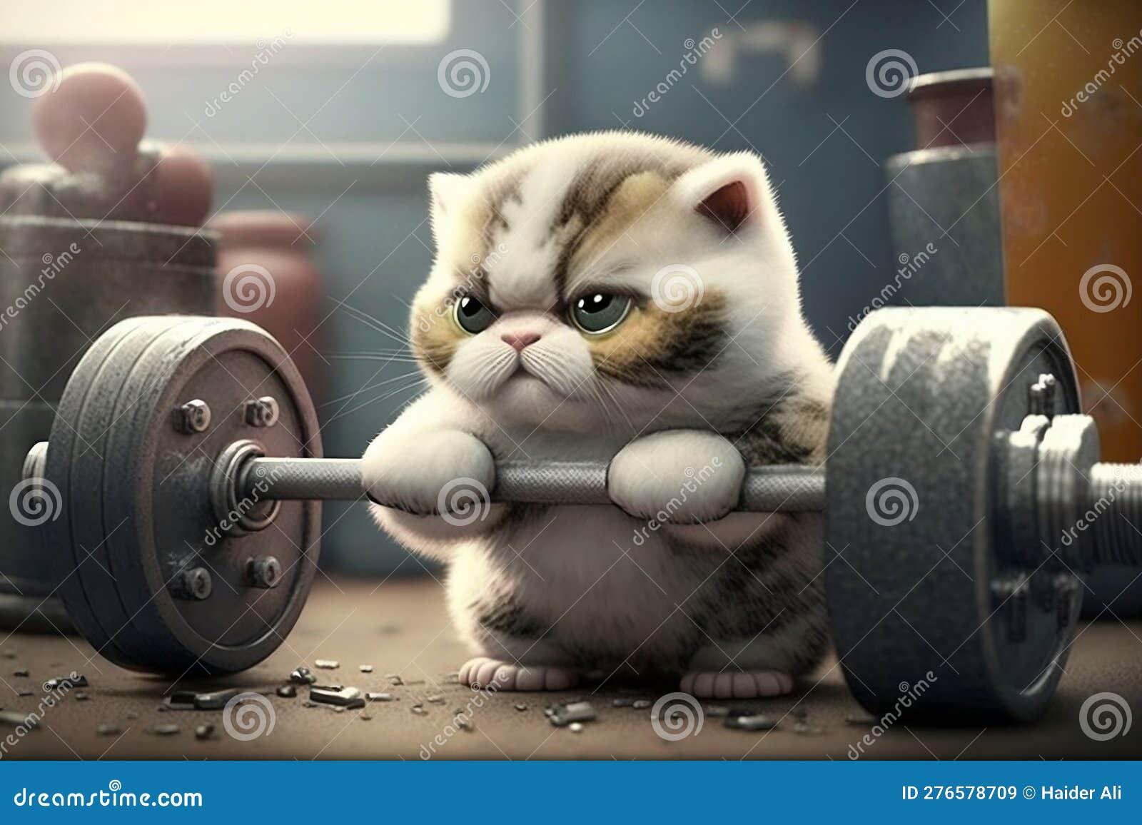 Cute Cat Working Out with Weights. Generative AI Stock Illustration ... Cute Cat Working Out with Weights. Generative AI Stock Illustration ...