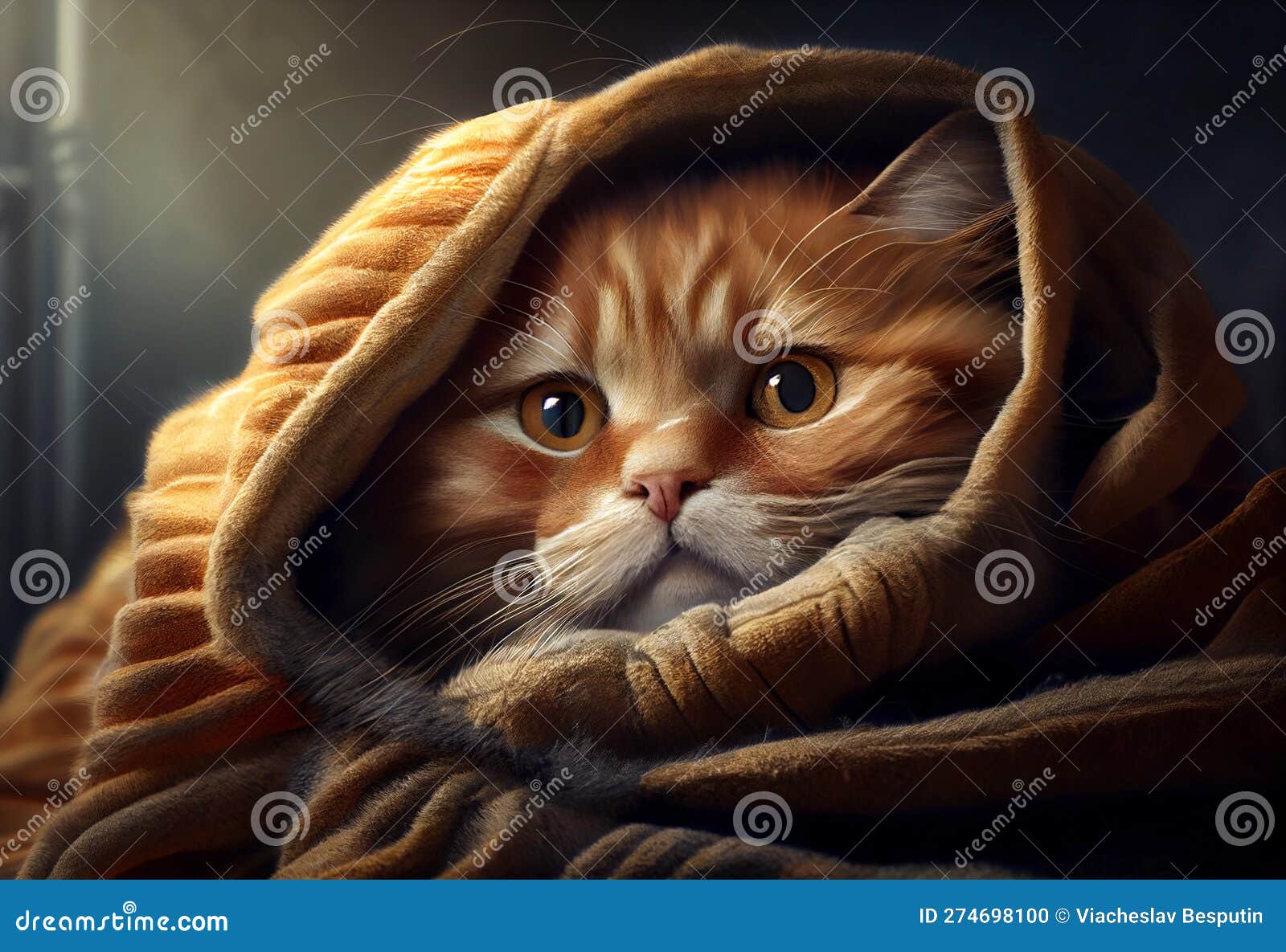 Cute Cat Wrapped in a Blanket To Keep Warm. Stock Illustration ...