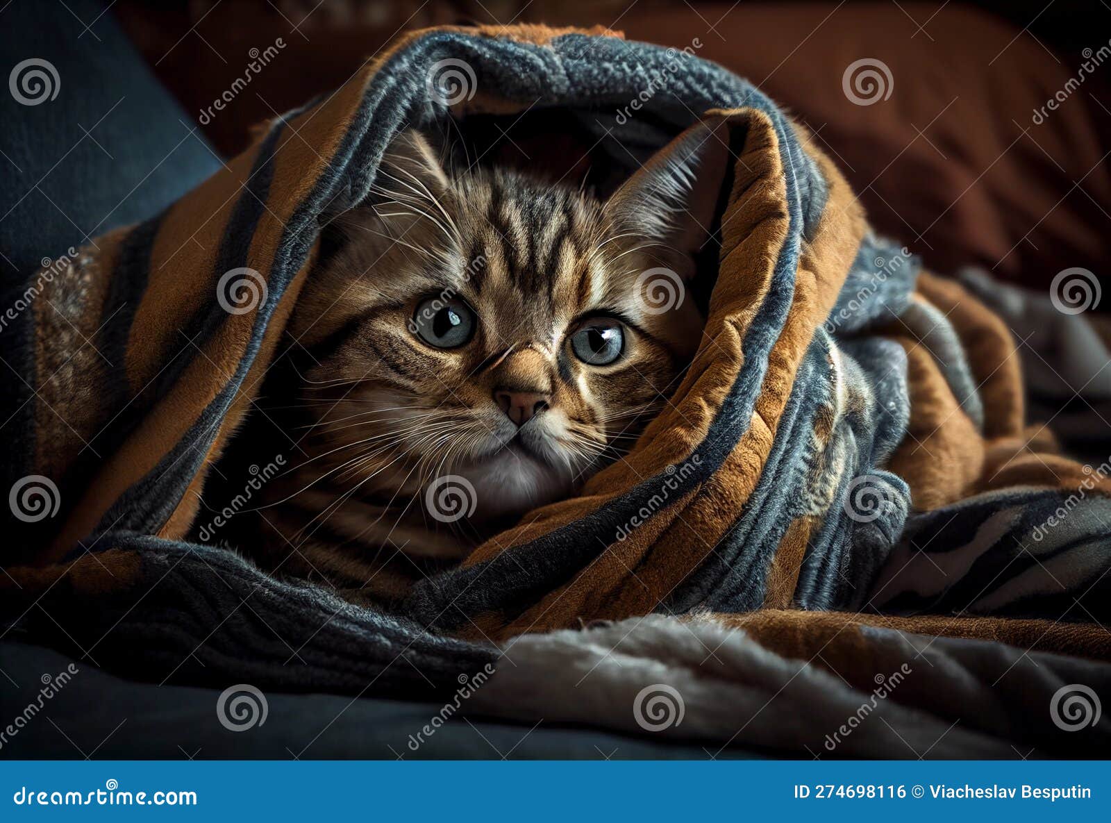 Cute Cat Wrapped in a Blanket To Keep Warm. Stock Illustration ...