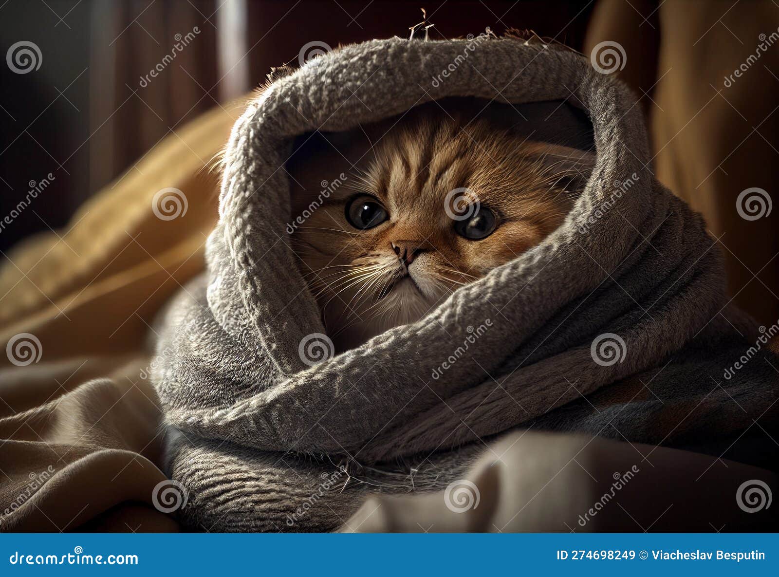 Cute Cat Wrapped in a Blanket To Keep Warm. Stock Illustration ...