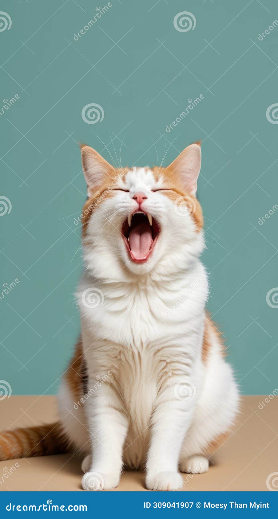 Cute Cat Yawning Against Solid Pastel Color Backdrop Stock Illustration ...