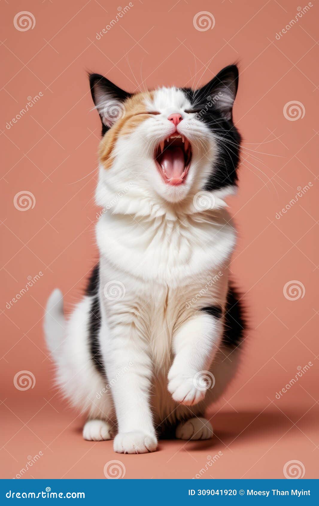 Cute Cat Yawning Against Solid Pastel Color Backdrop Stock Illustration ...