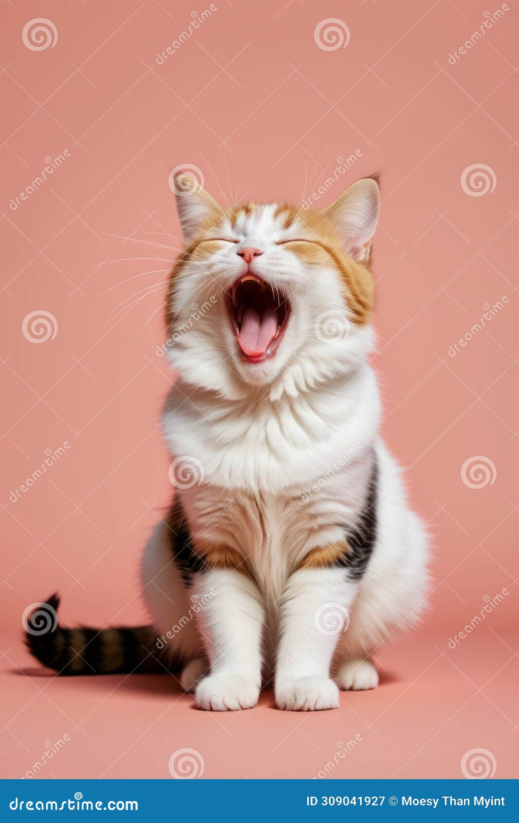 Cute Cat Yawning Against Solid Pastel Color Backdrop Stock Illustration ...