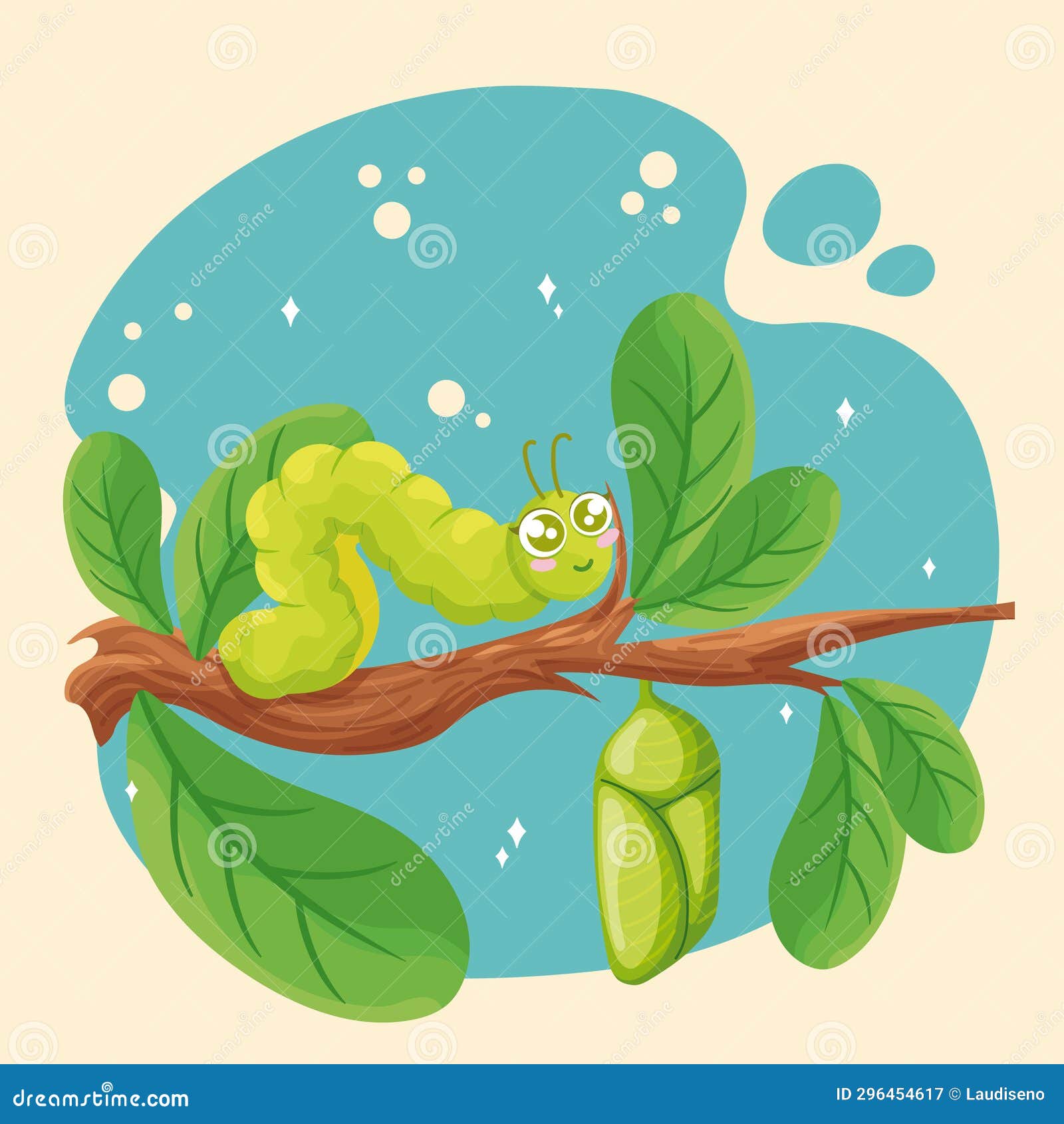 Cute Caterpillar Insect Character on a Tree Branch Vector Stock ...