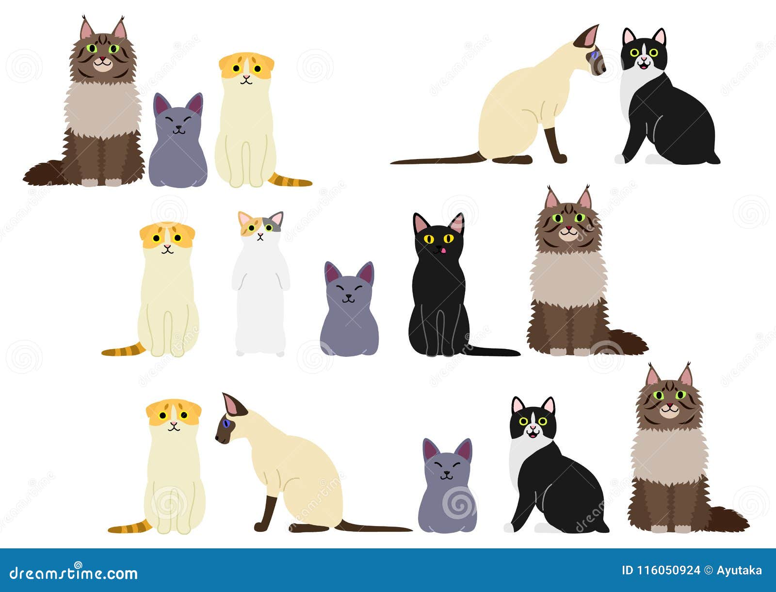 Cute cats border set stock vector. Illustration of munchkin - 116050924