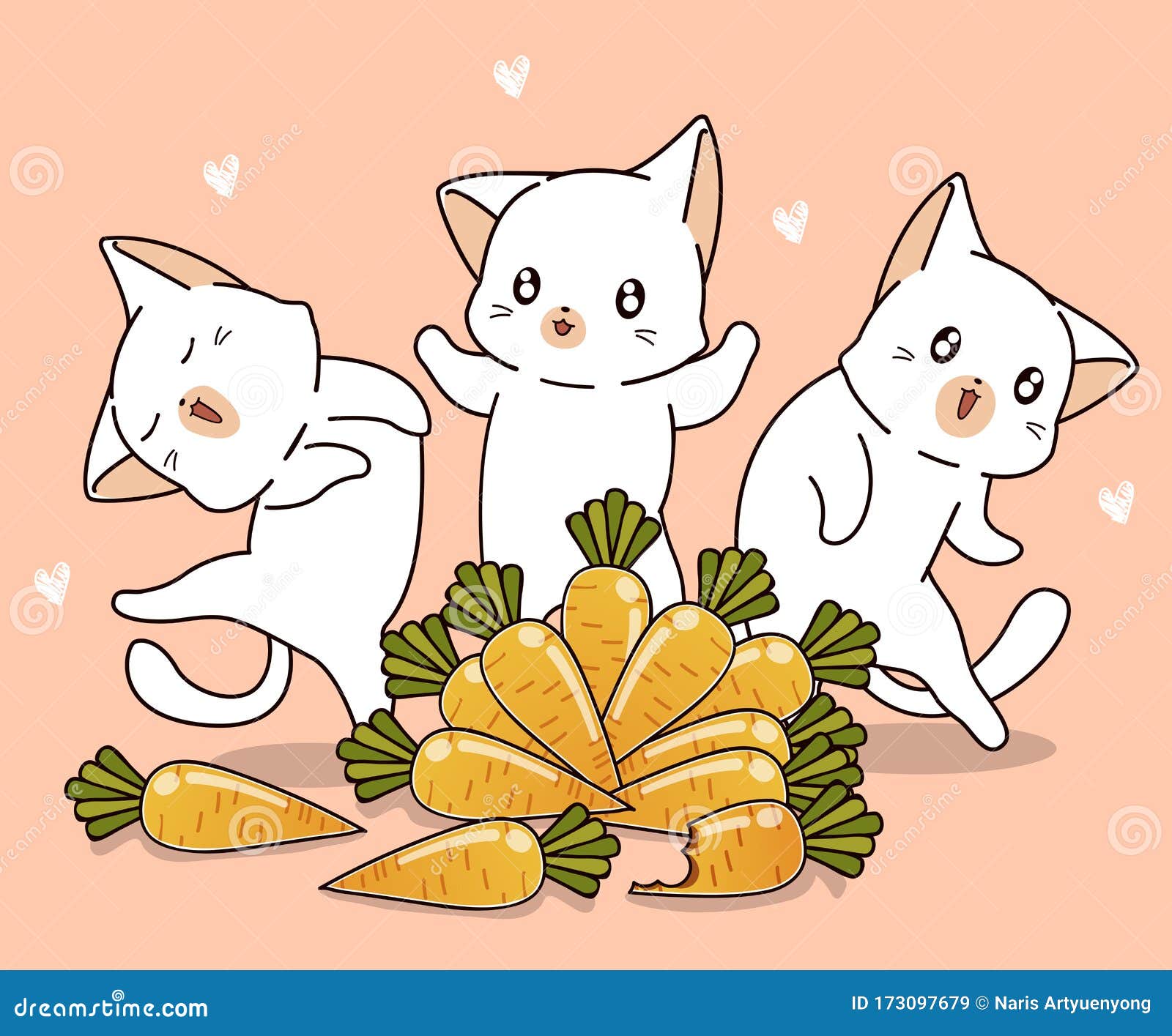 Cute Cats and Carrots Cartoon in Spring Day Stock Vector - Illustration ...