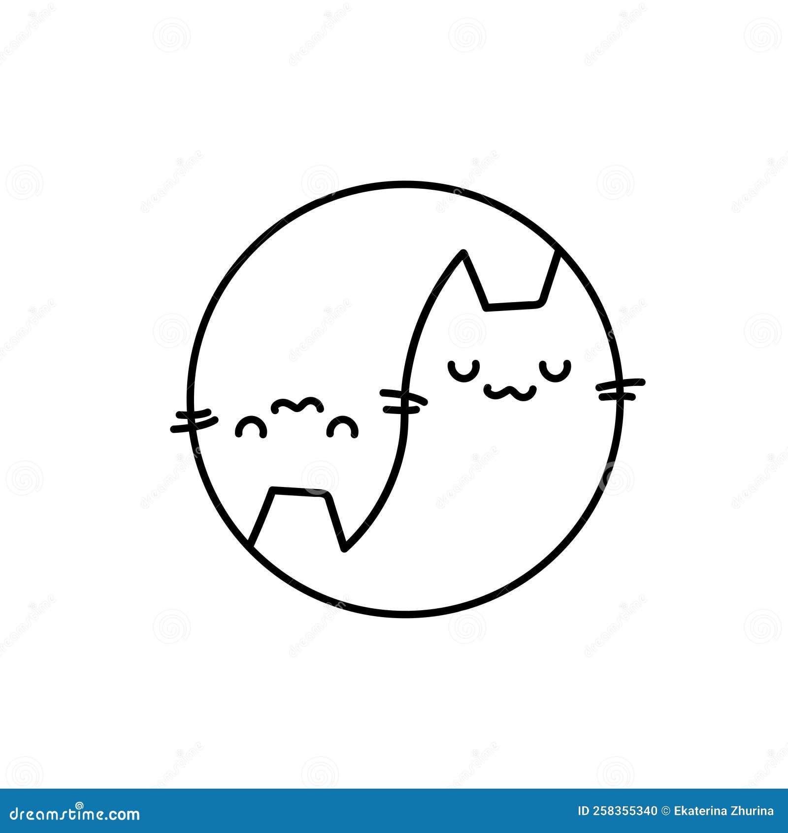 Cute Cats in a Circle, Yin Yang Cats.Linear Drawing Stock Vector ...