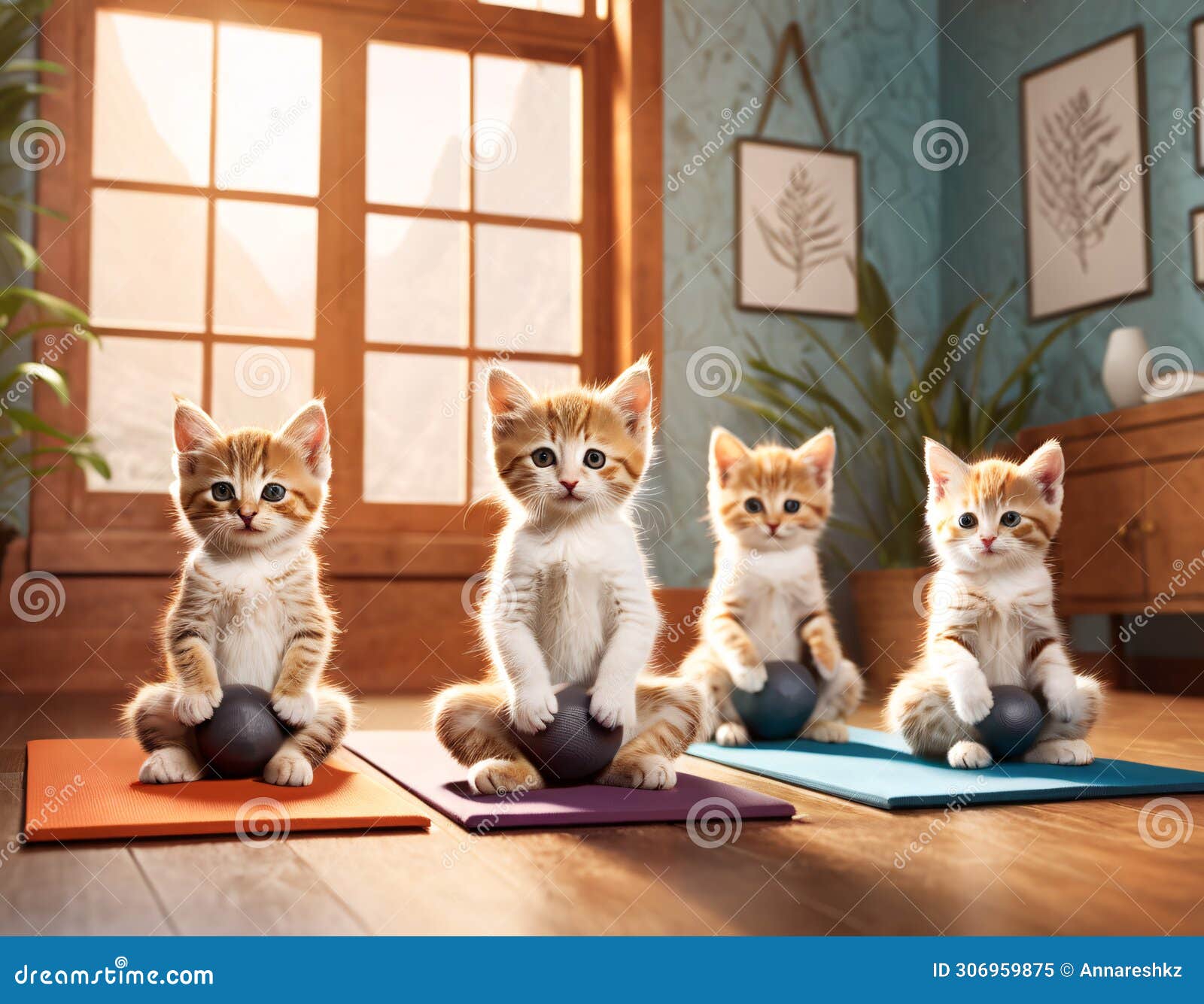 Cute Cats Doing Yoga. Generated by AI. Stock Illustration ...