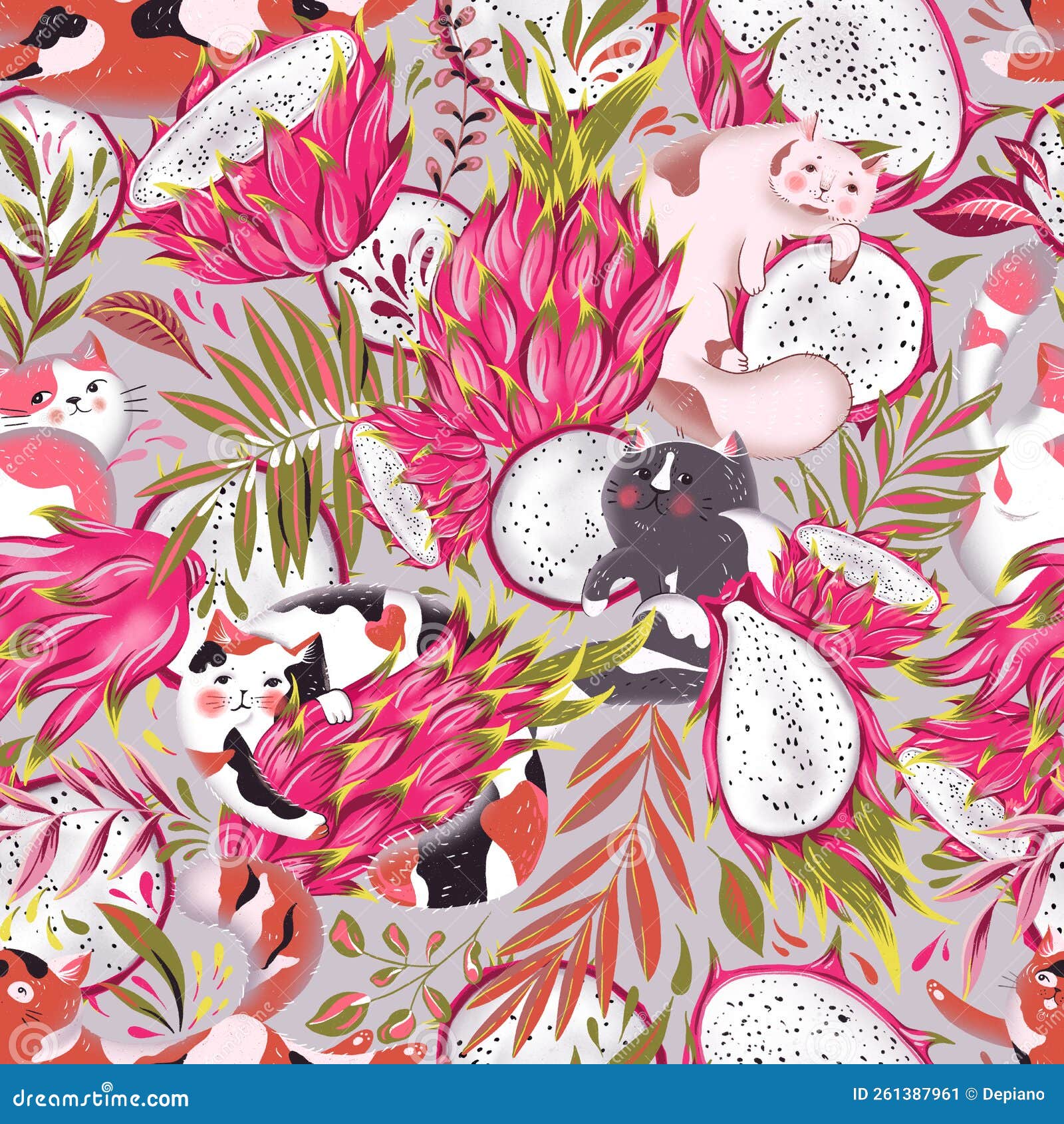 Set Of Dragon Fruits And Pitaya Illustration Design Elements. Hand ...