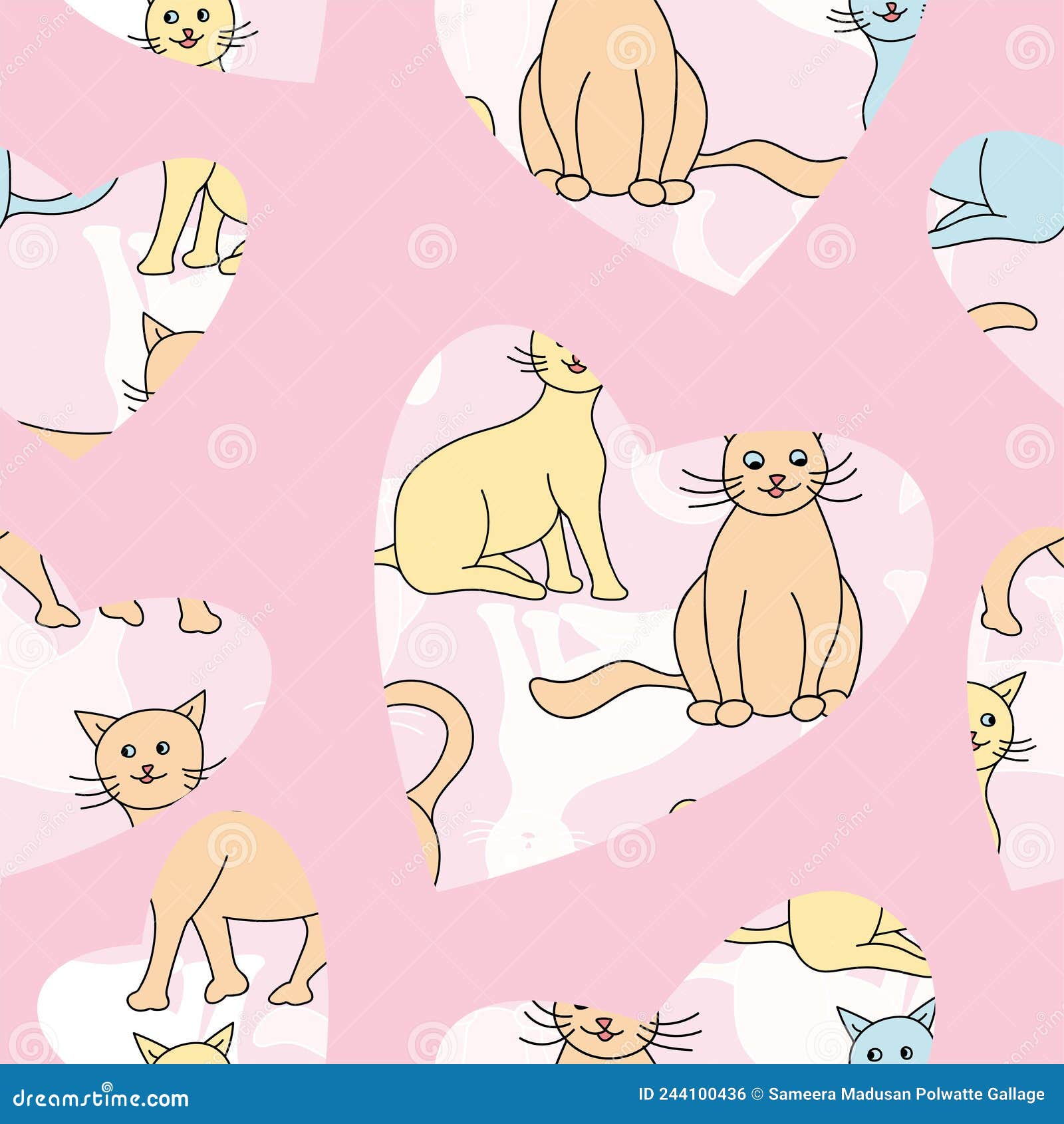 Cute Cats. Hand Drawing, Cat Seamless Vector Repeat Patterns Stock ...