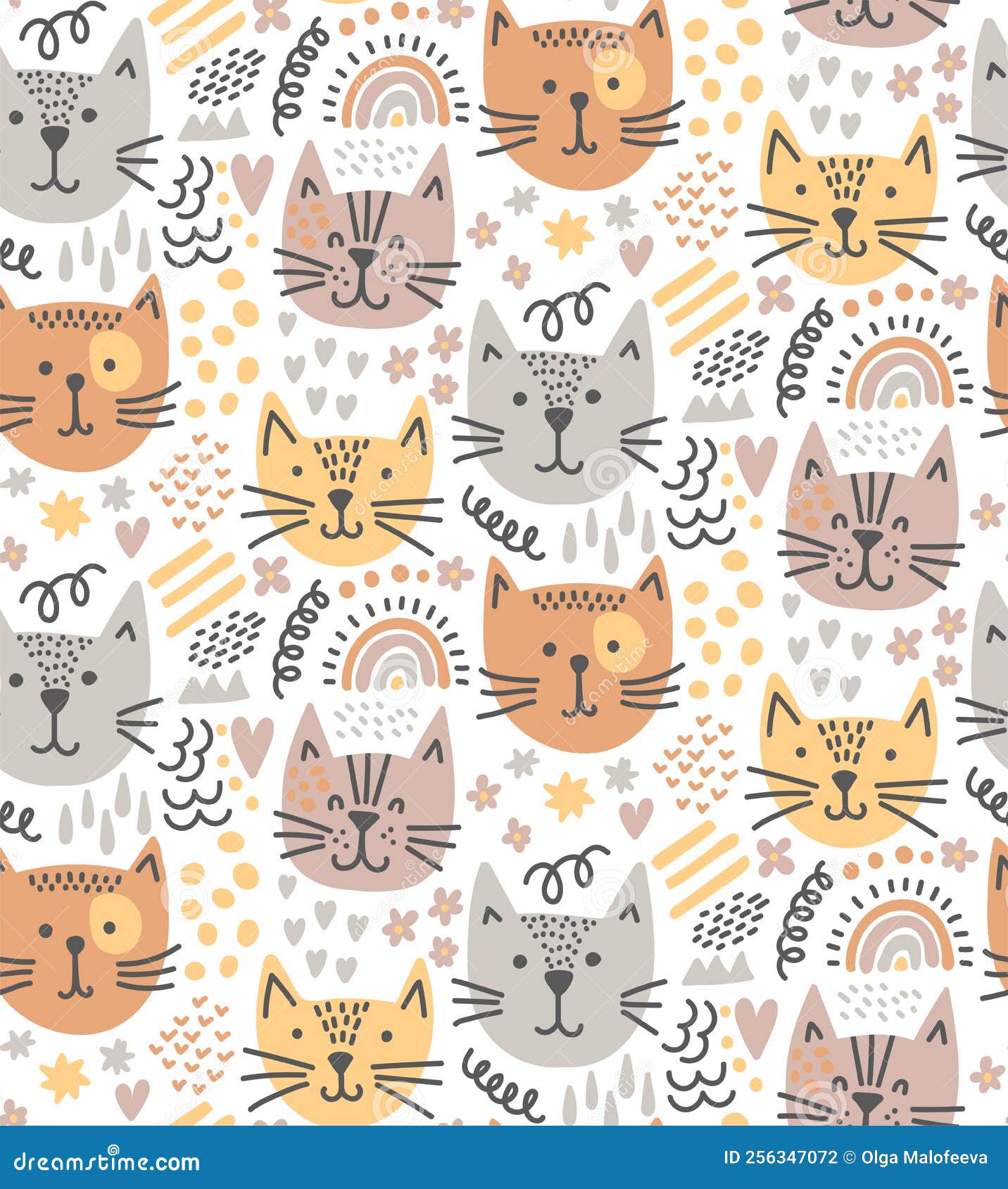 Cute Cats Heads Colorful Seamless Vector Pattern Stock Vector ...