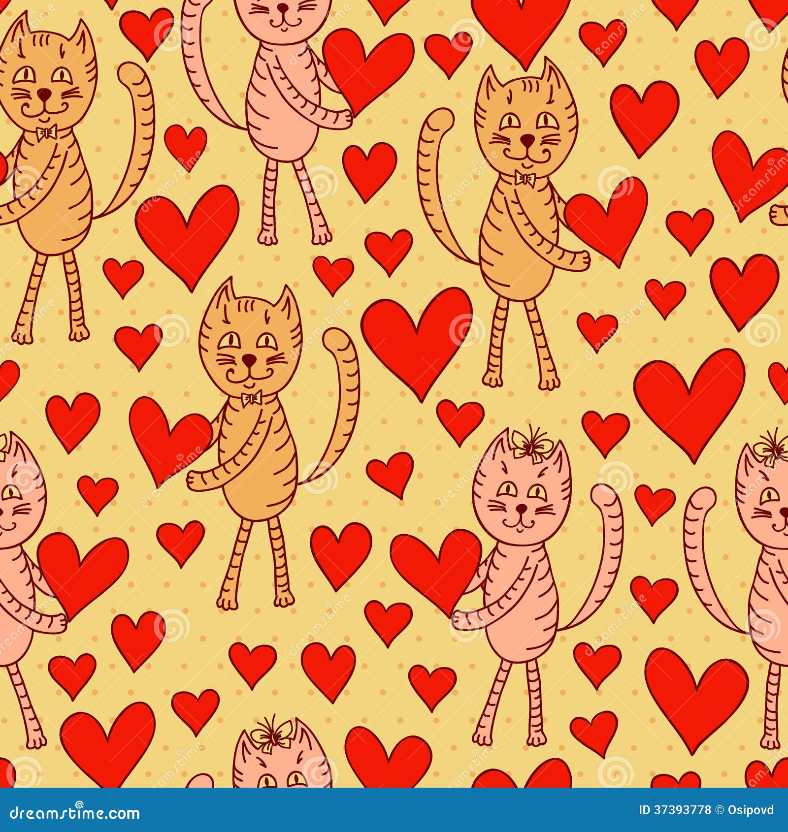 Cute Cats with Hearts Seamless Pattern Stock Vector - Illustration of ...
