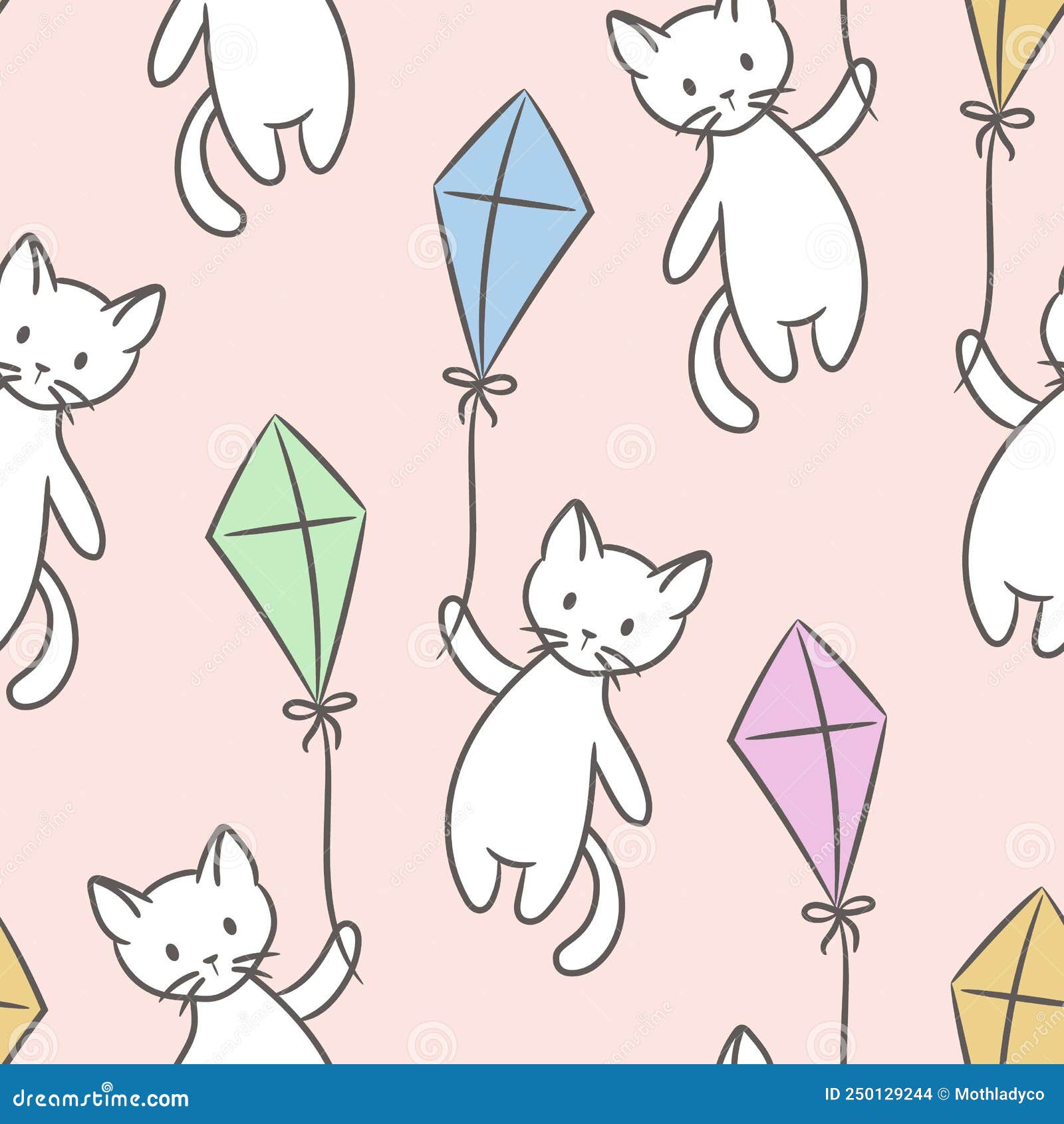 Cute Cats Pattern Background, Vector Repeat, Adorable Cartoon Illustrations Stock Vector ...