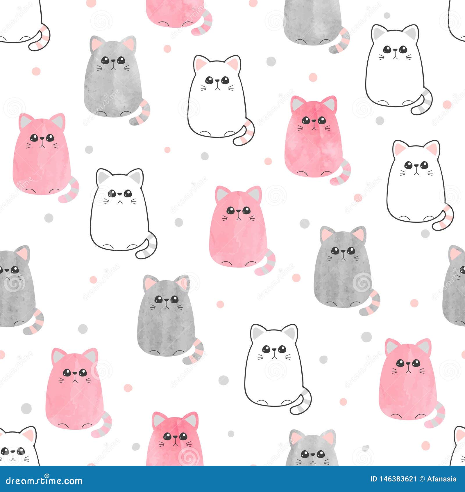 Cute Cats Pattern. Seamless Vector Background with Kitty Stock Vector ...