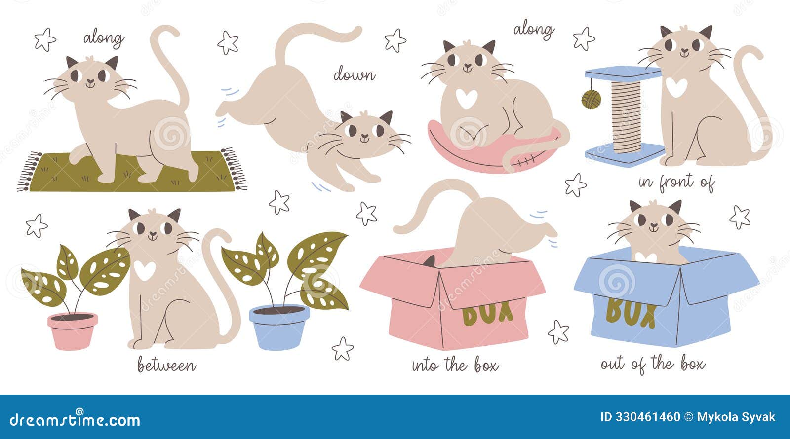 Preposition Education. English Prepositions Cartoon Ball Place Box ...