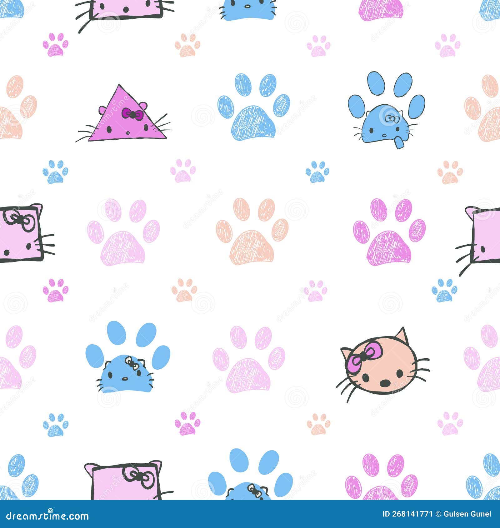 Cute Cats Seamless Fabric Design Pattern II Stock Vector - Illustration ...