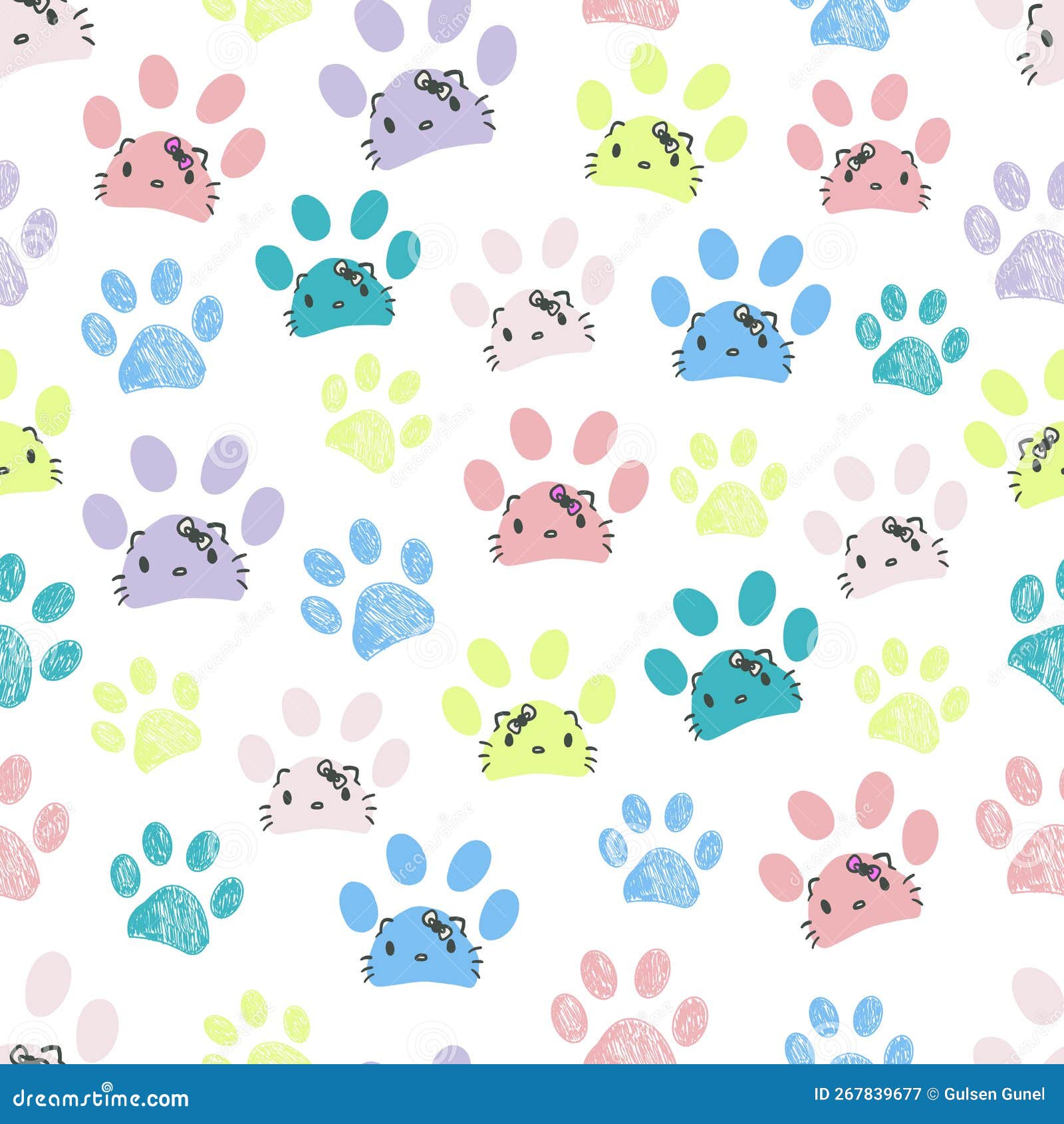 Cute Cats Seamless Fabric Design Pattern Stock Vector - Illustration of ...