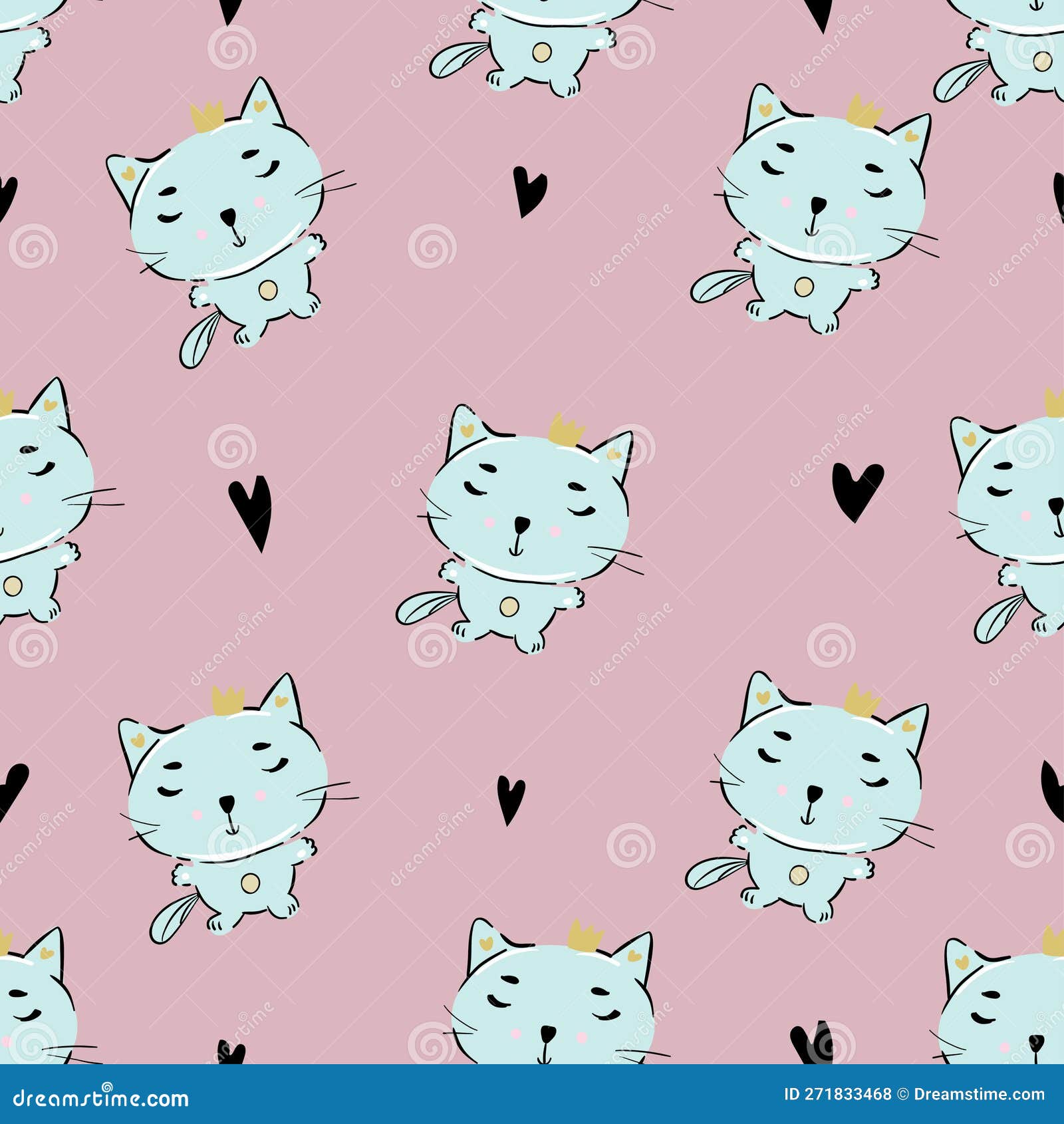 Cute Cats Seamless Pattern, Cartoon Animals Background, Vector ...