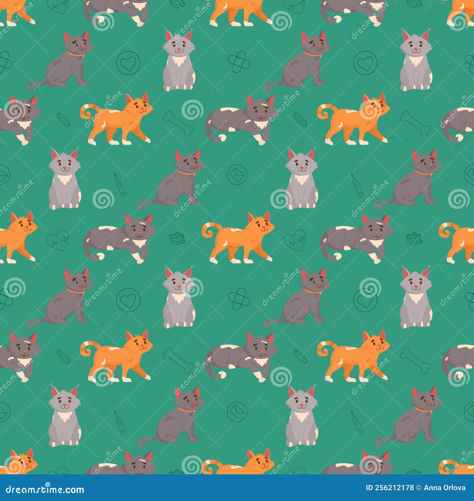 Cute Cats Seamless Pattern. Flat Vector Illustration Stock Vector ...