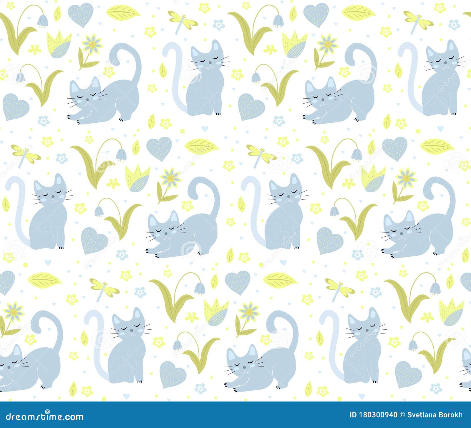 Cute Cats Seamless Pattern. Kittens Endless Background, Repeating ...