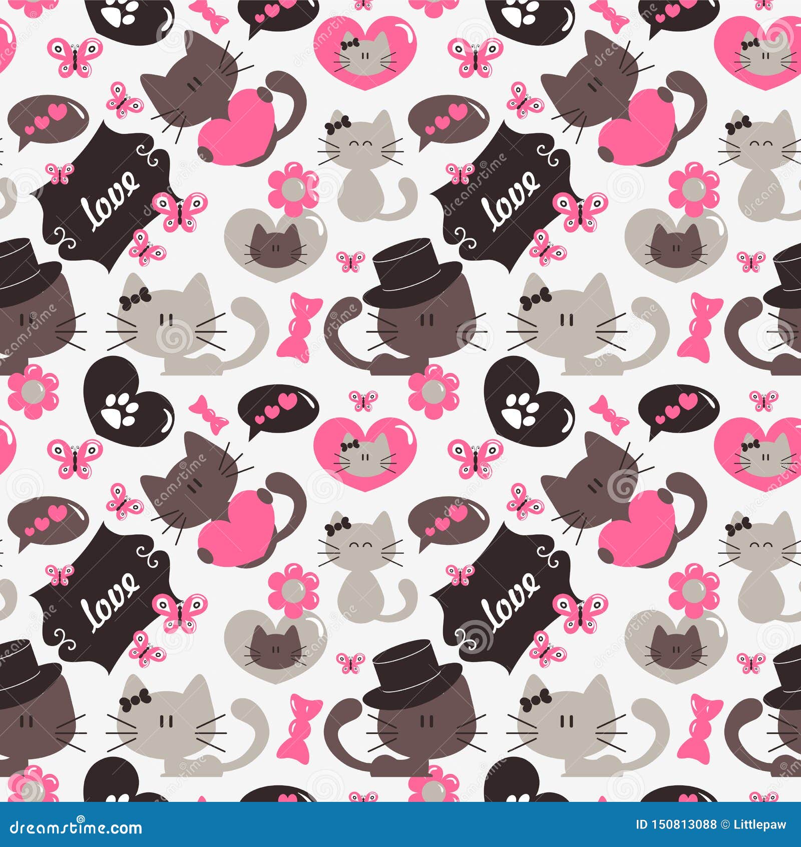 Cute Cats Seamless Pattern, Sweet Kitty, Texture for Wallpapers, Fabric ...