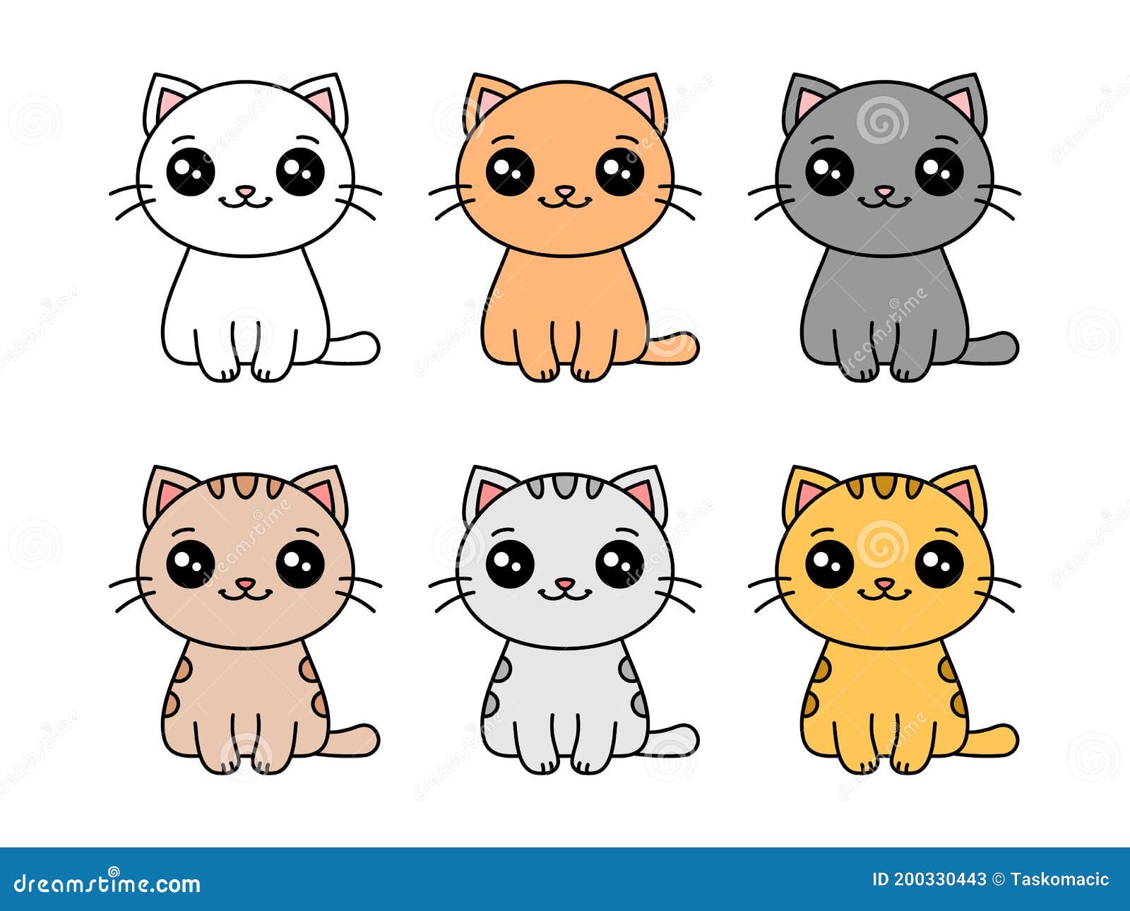 Cute Cats Set Cartoon Kawaii Kitten Characters Collection Stock