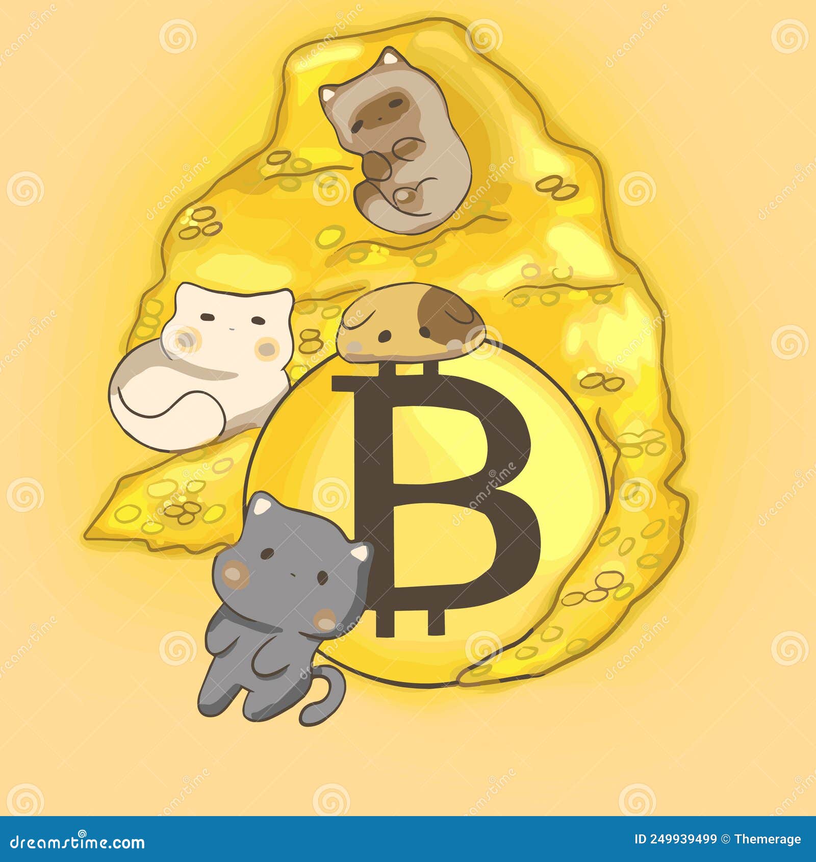 Cute Cats Sit on a Mountain of Cryptocurrency and Play Stock Vector ...