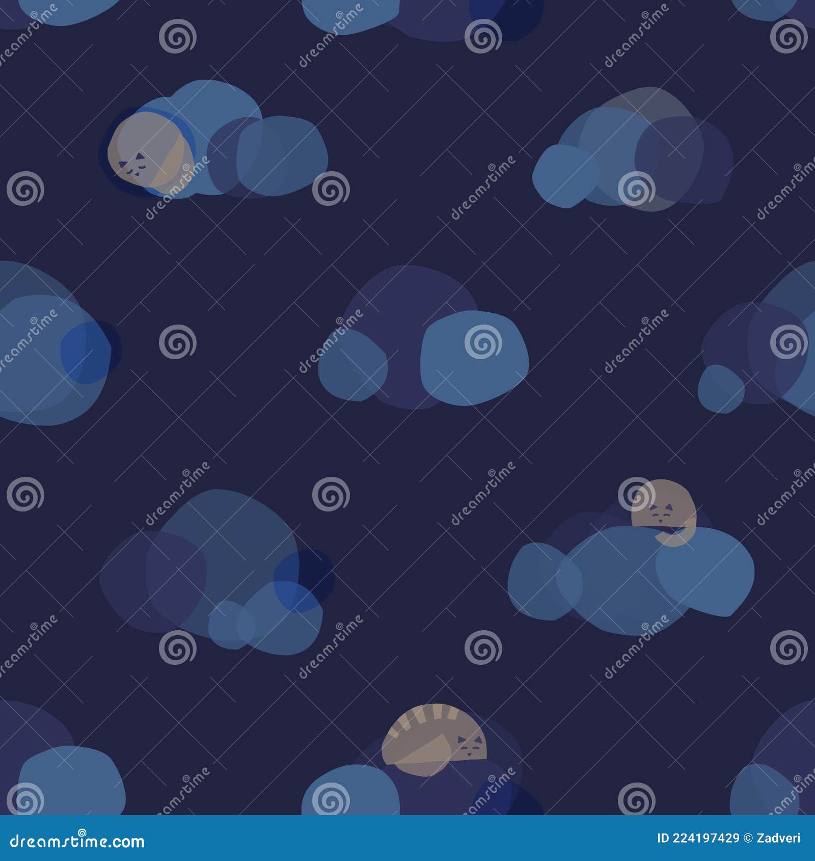 Cute Cats Sleep on the Clouds. Seamless Pattern for Textiles, Paper ...