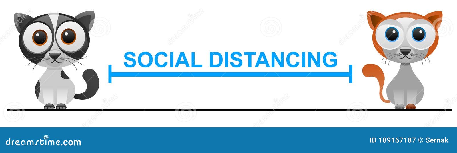 Cute Cats with Social Distancing. Stock Vector - Illustration of little ...