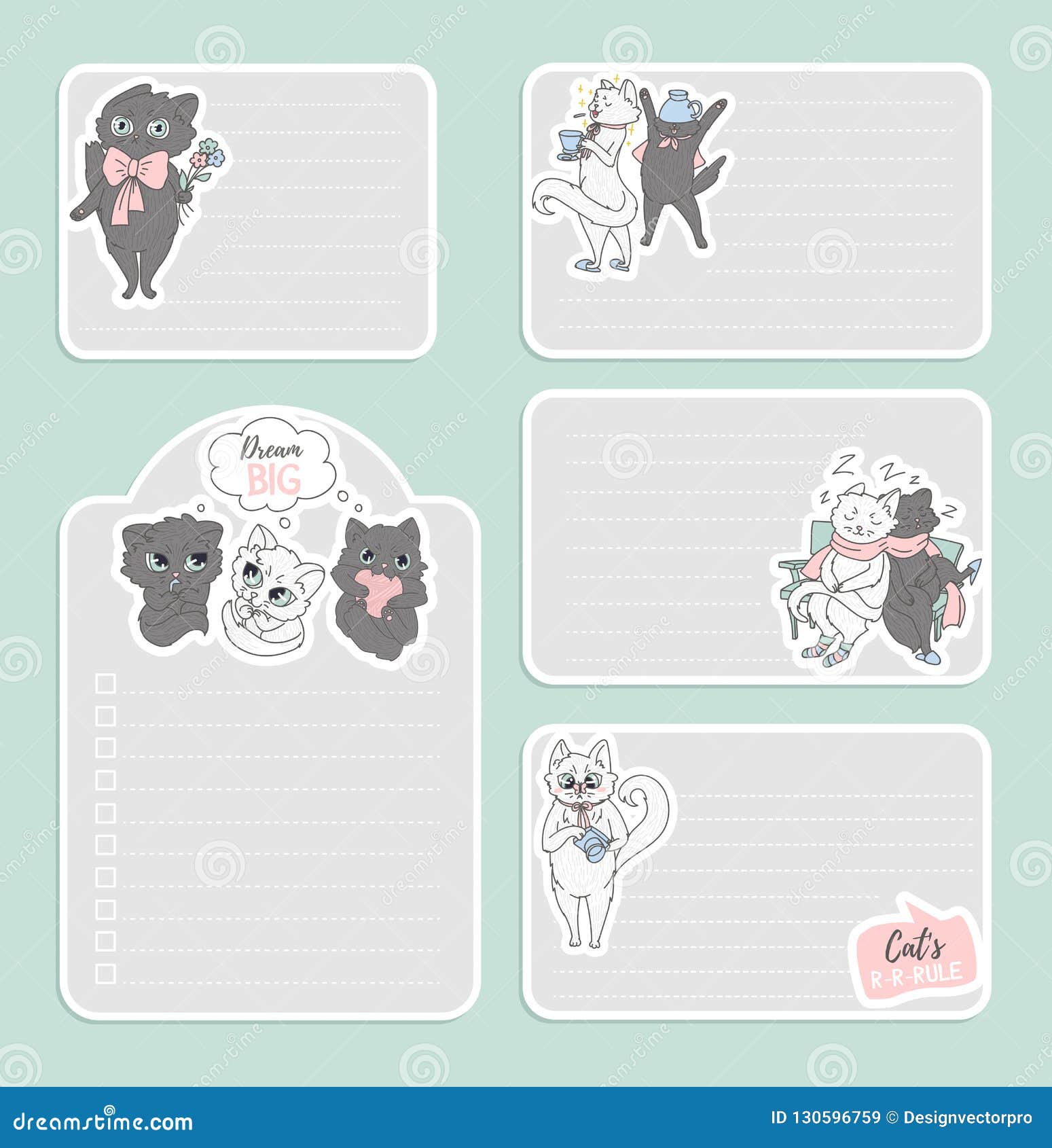 Cute Cats Stlickers and Notes Printable Design Stock Vector ...