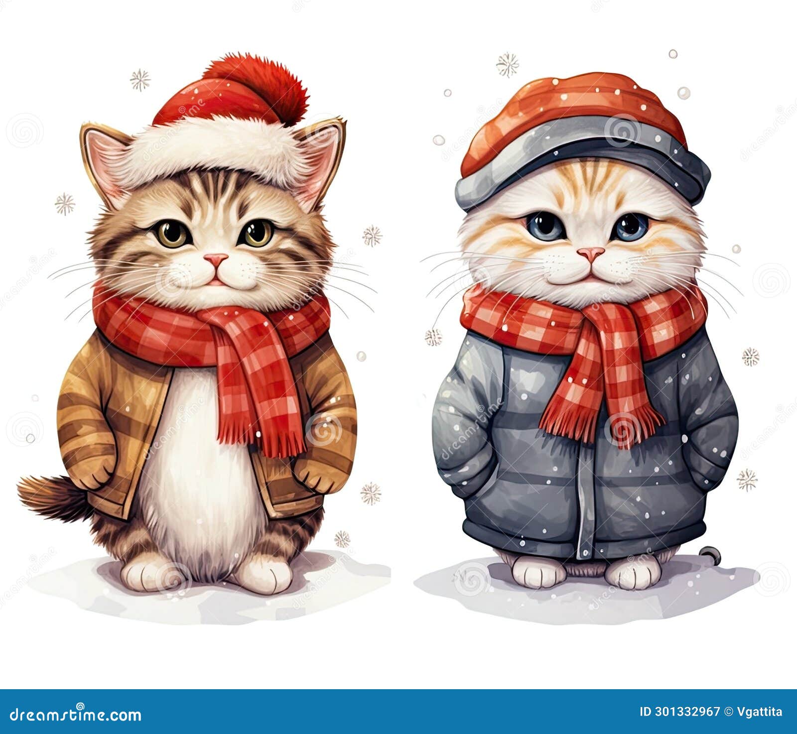 Cute Cats Winter Illustration in Cartoon Style Stock Illustration ...
