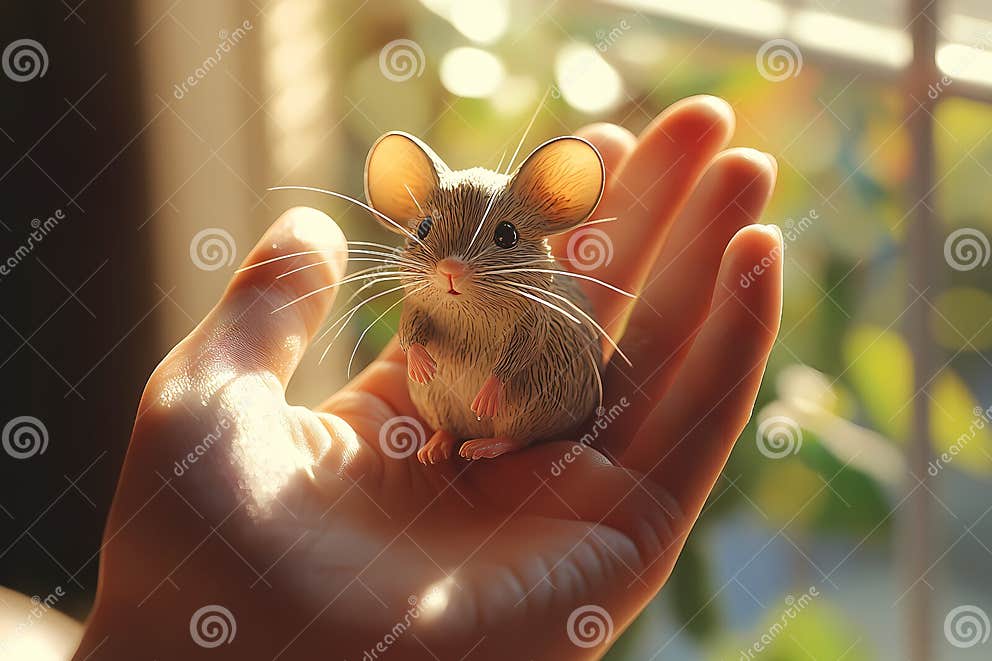 Cute Cgi Mouse Sitting on a Hand in Sunlight Stock Illustration ...