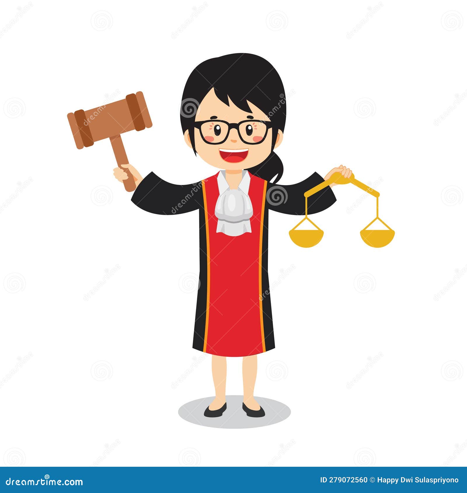 Cute Judge Girl Cartoon Character Holding Golden Scales Of Justice ...