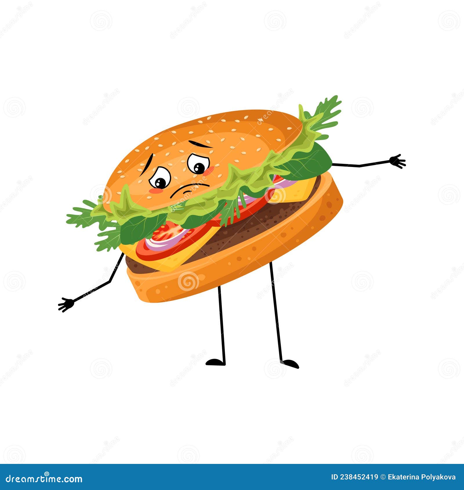 Cute Character Hamburger with Crying and Tears Emotion Stock ...