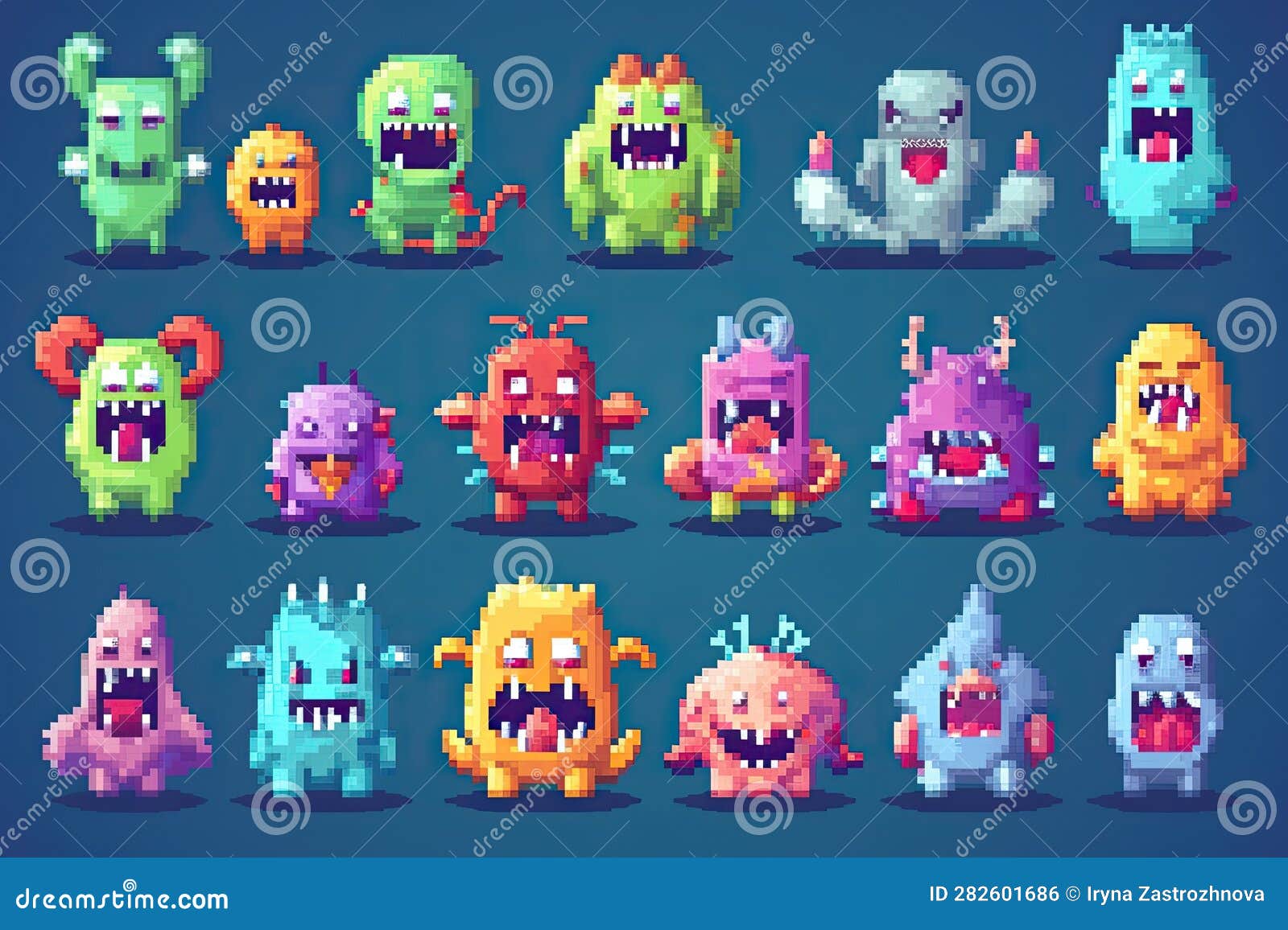 Cute Character Monsters, Pixel Illustration Stock Illustration ...