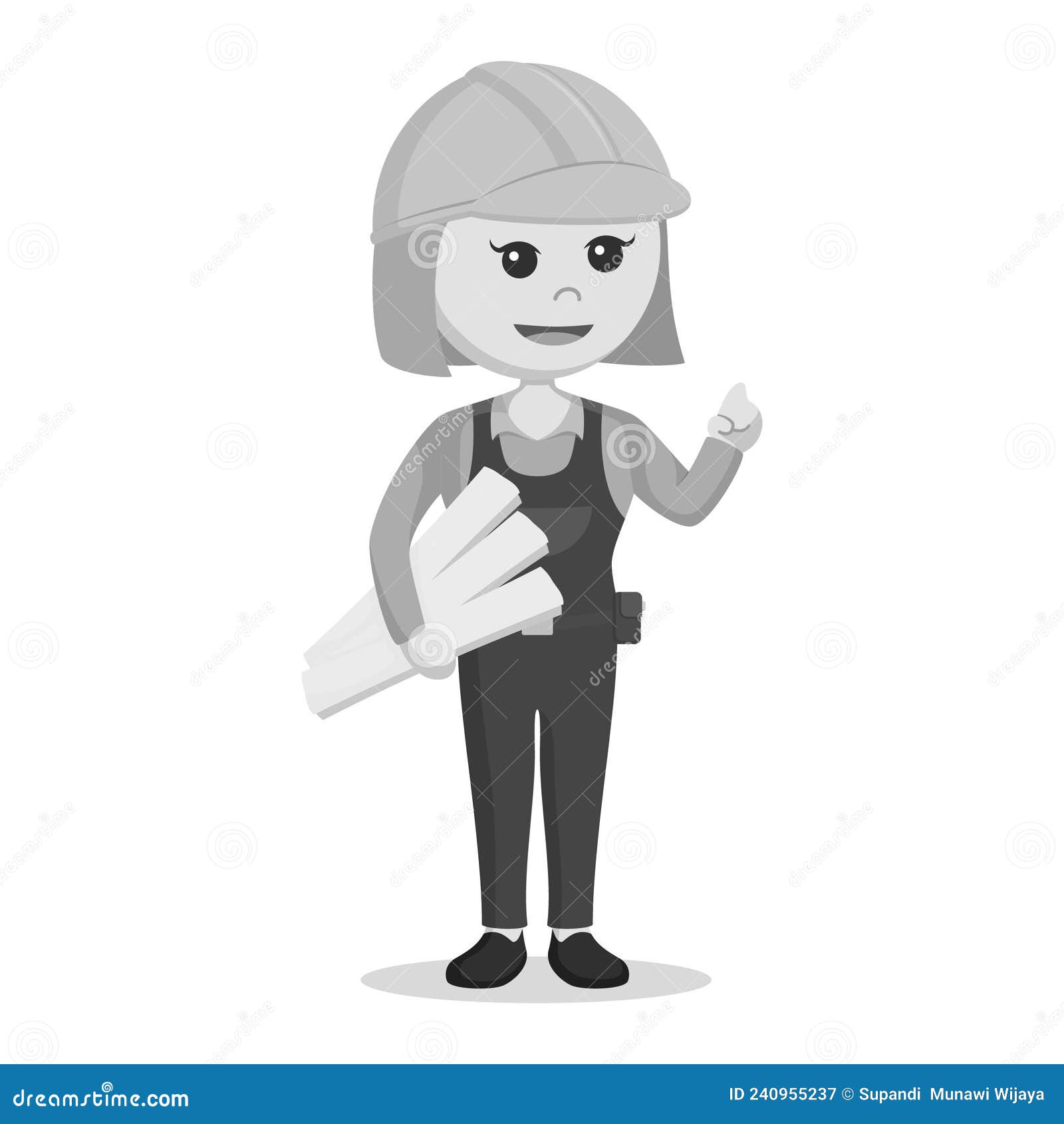 Construction Worker Character Profession Design Vector Black and White ...