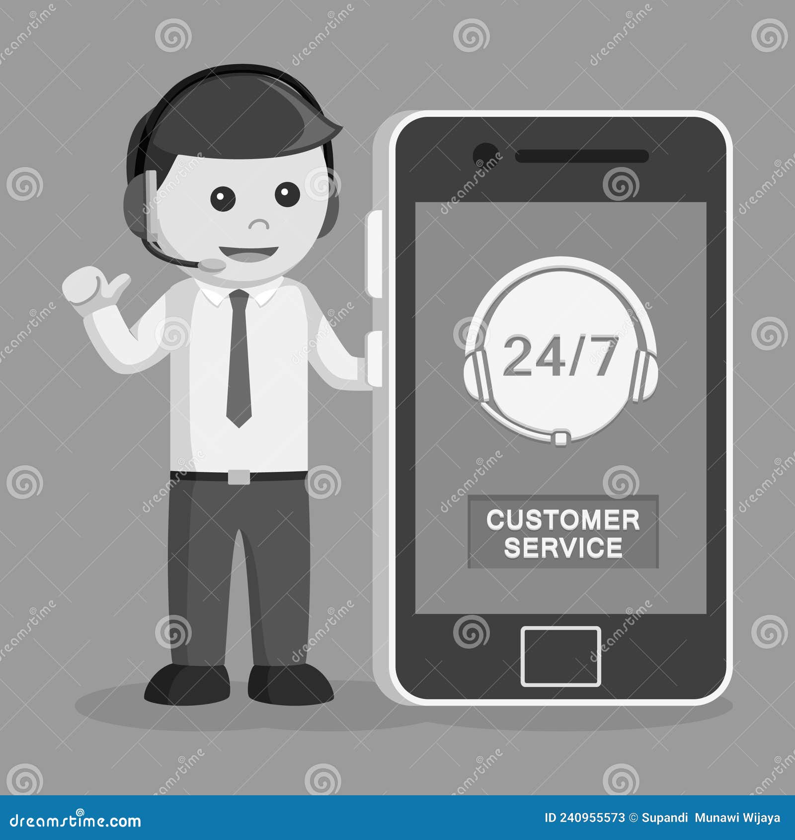 Customer Service Character Profession Design Vector Black and White ...