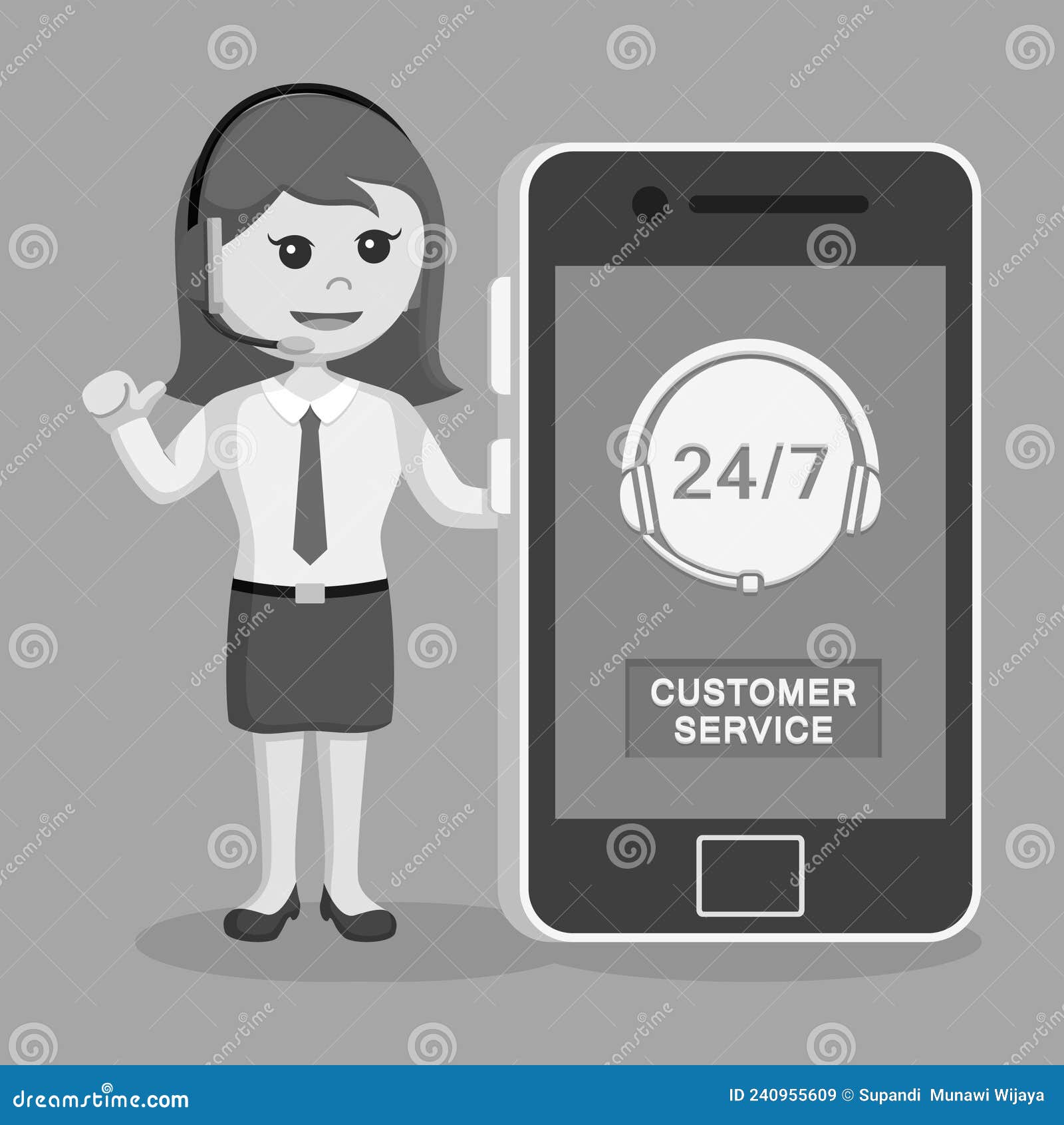 Customer Service Character Profession Design Vector Black and White ...
